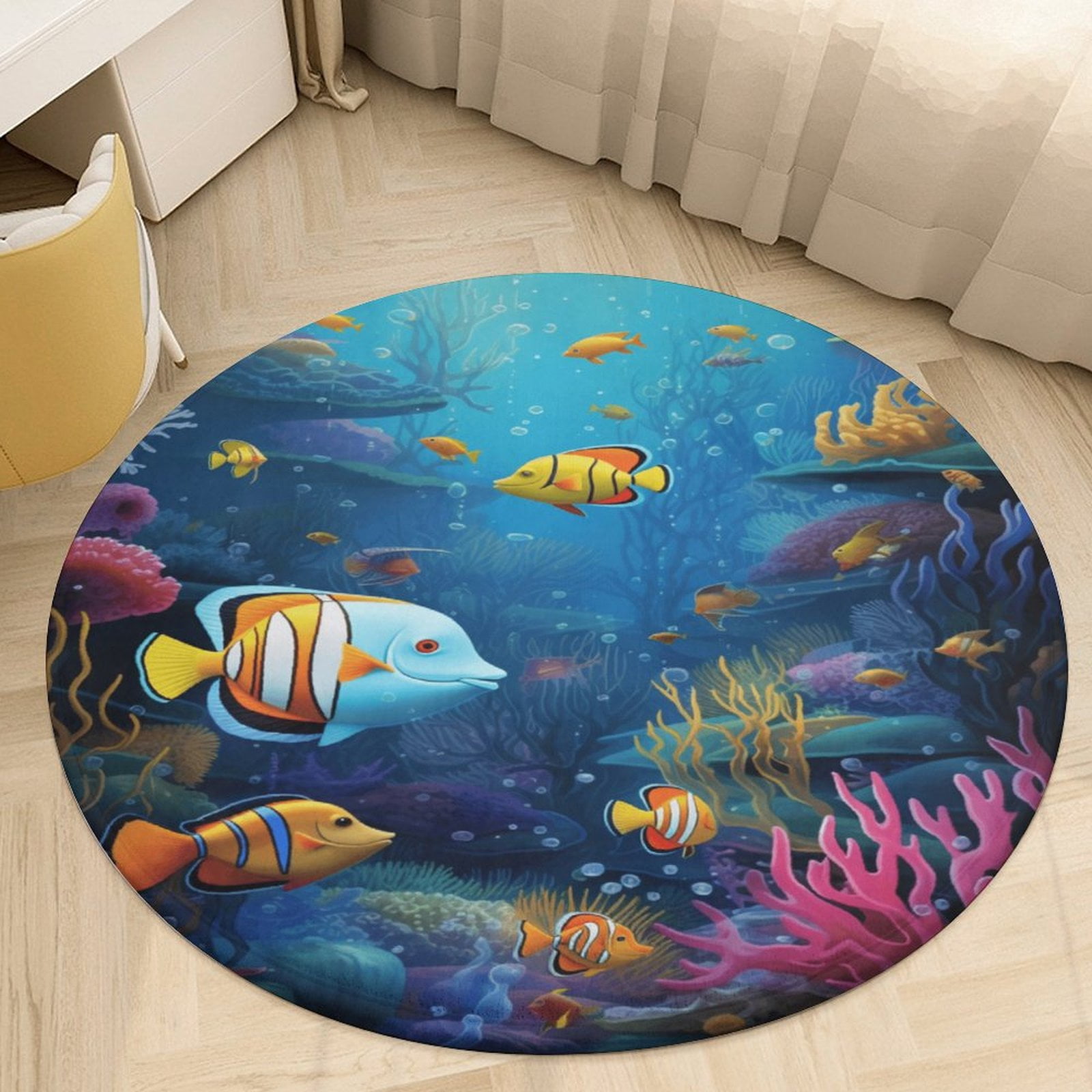Marine Life Fish Round Area Rugs for Bedroom Living Room, 4FT Soft ...