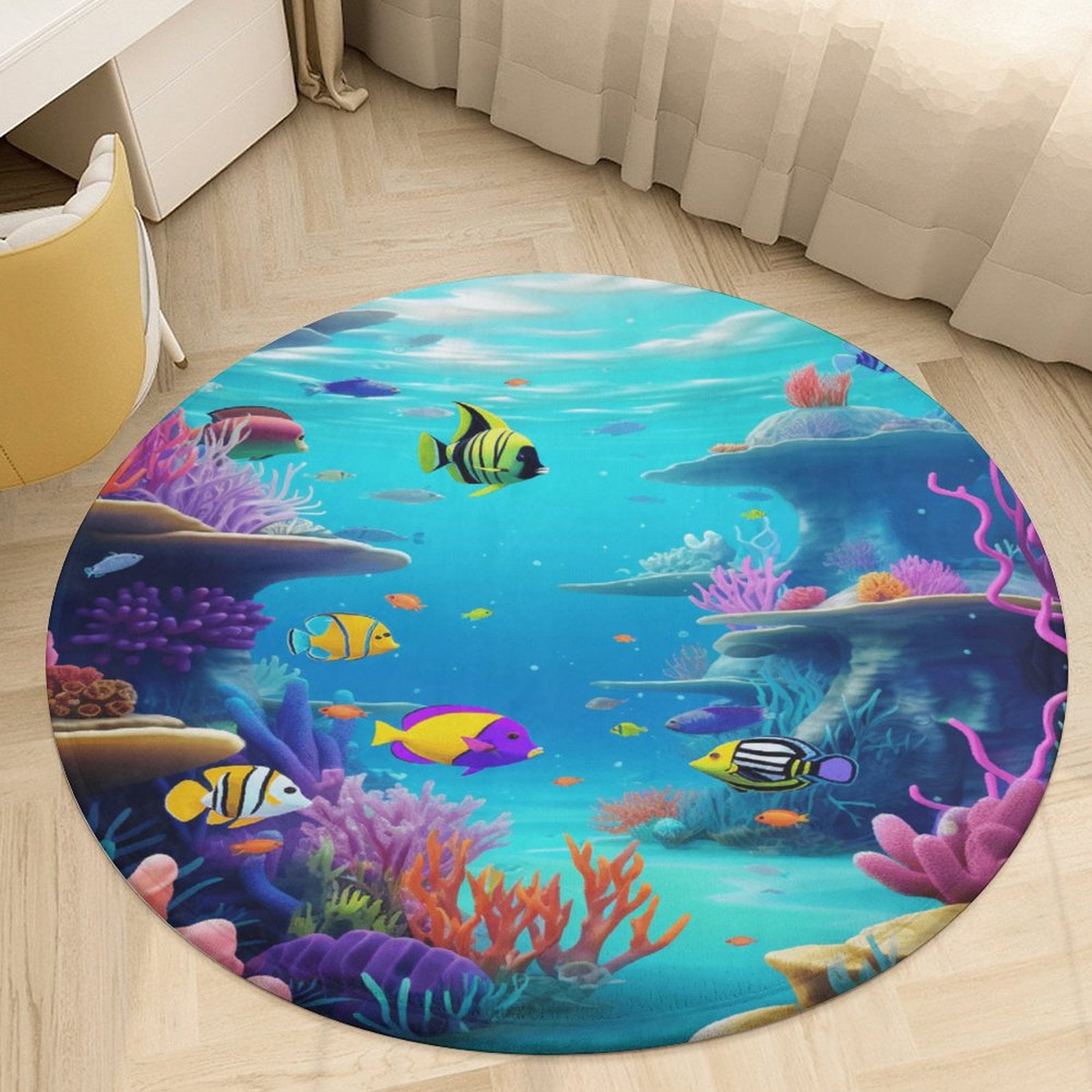 Marine Life Fish Round Area Rugs for Bedroom Living Room, 5FT Soft ...