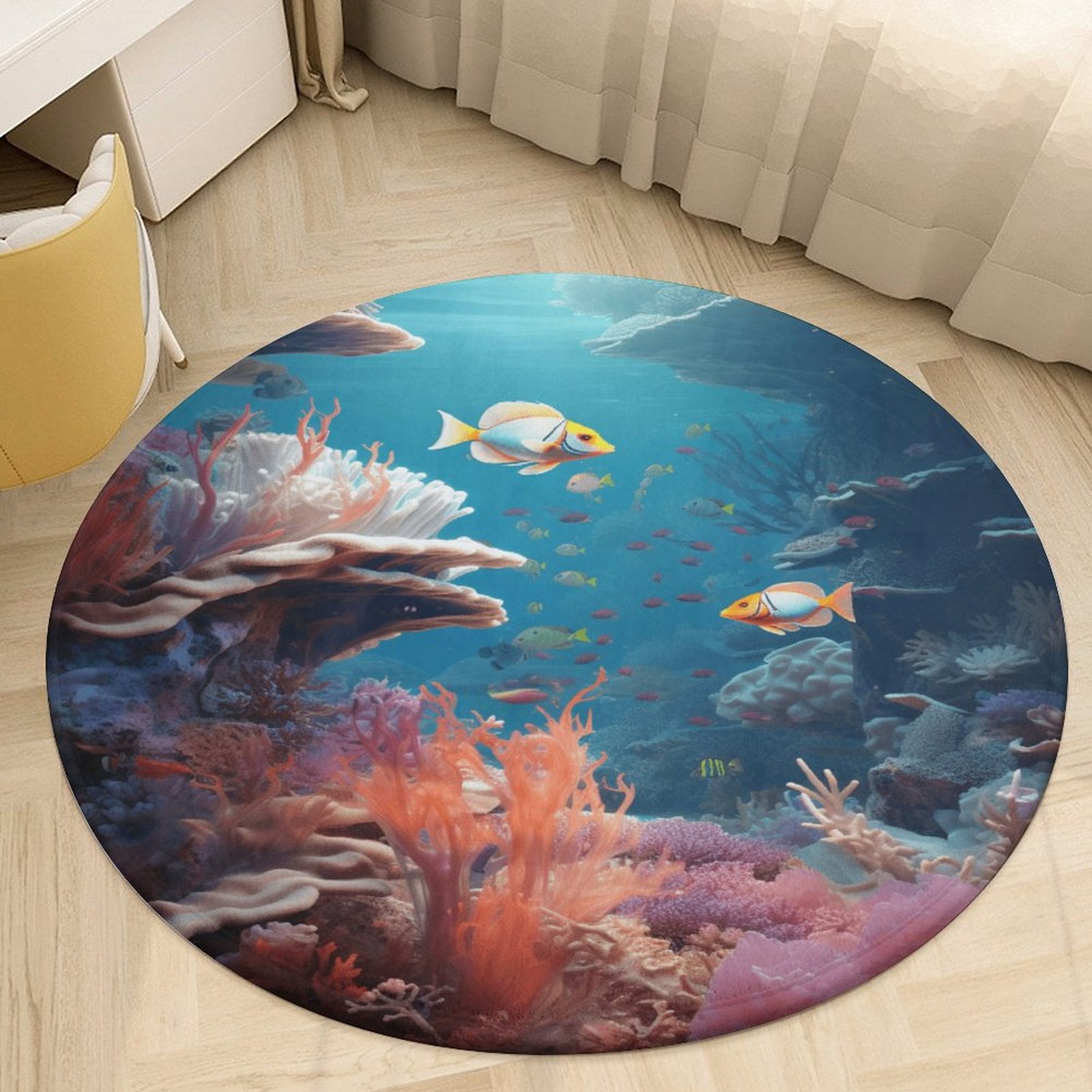 Marine Life Fish Round Area Rugs for Bedroom Living Room, 6FT Soft ...
