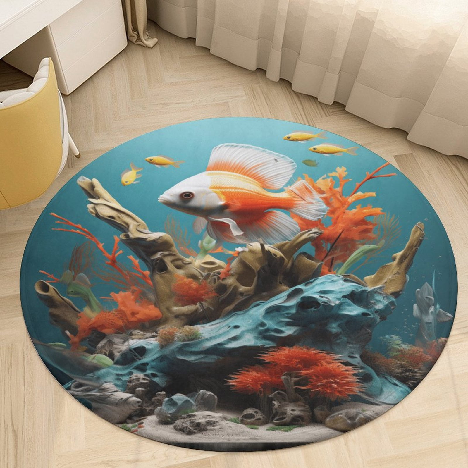 Marine Life Fish Round Area Rugs for Bedroom Living Room, 6FT Soft ...