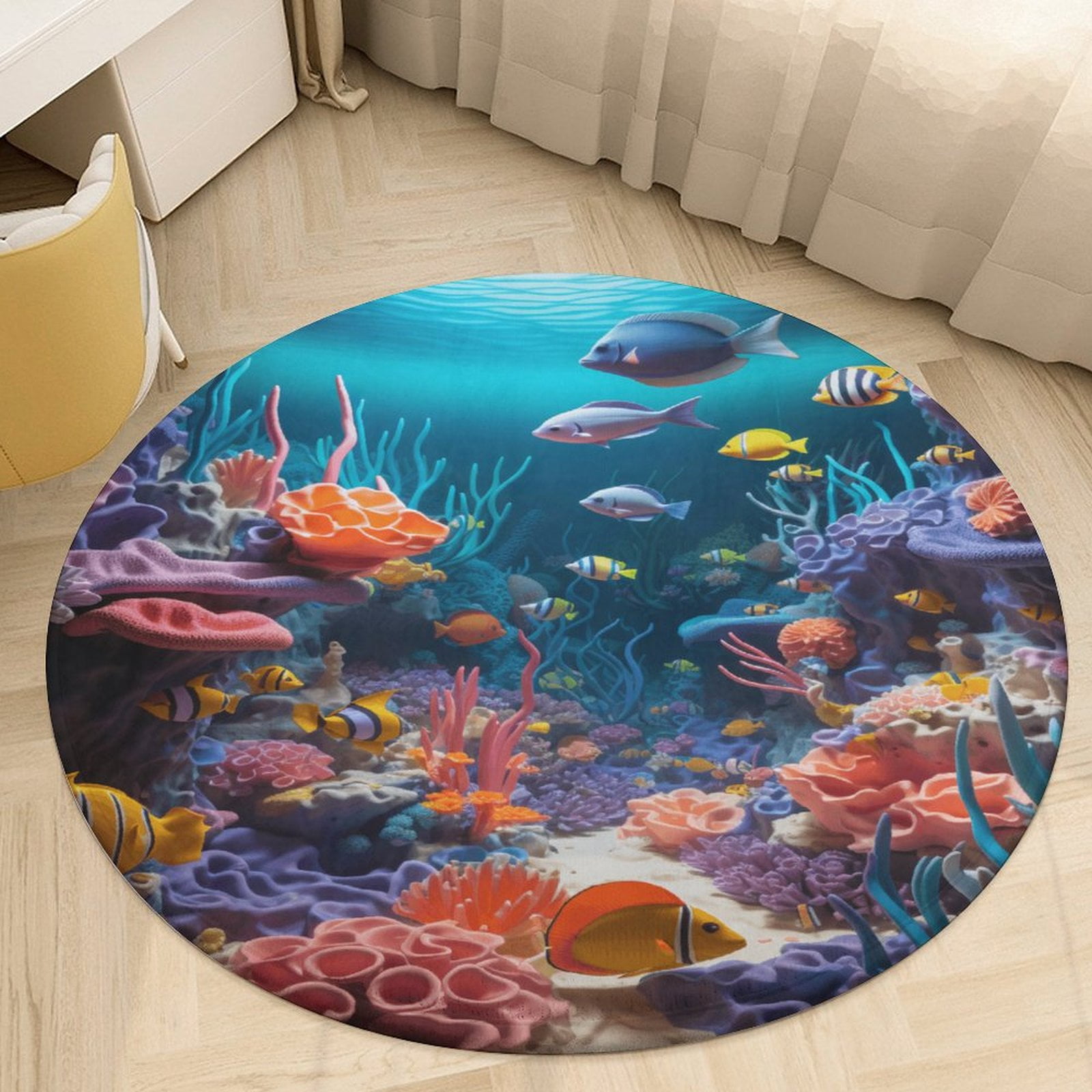 Marine Life Fish Round Area Rugs for Bedroom Living Room, 6FT Soft ...