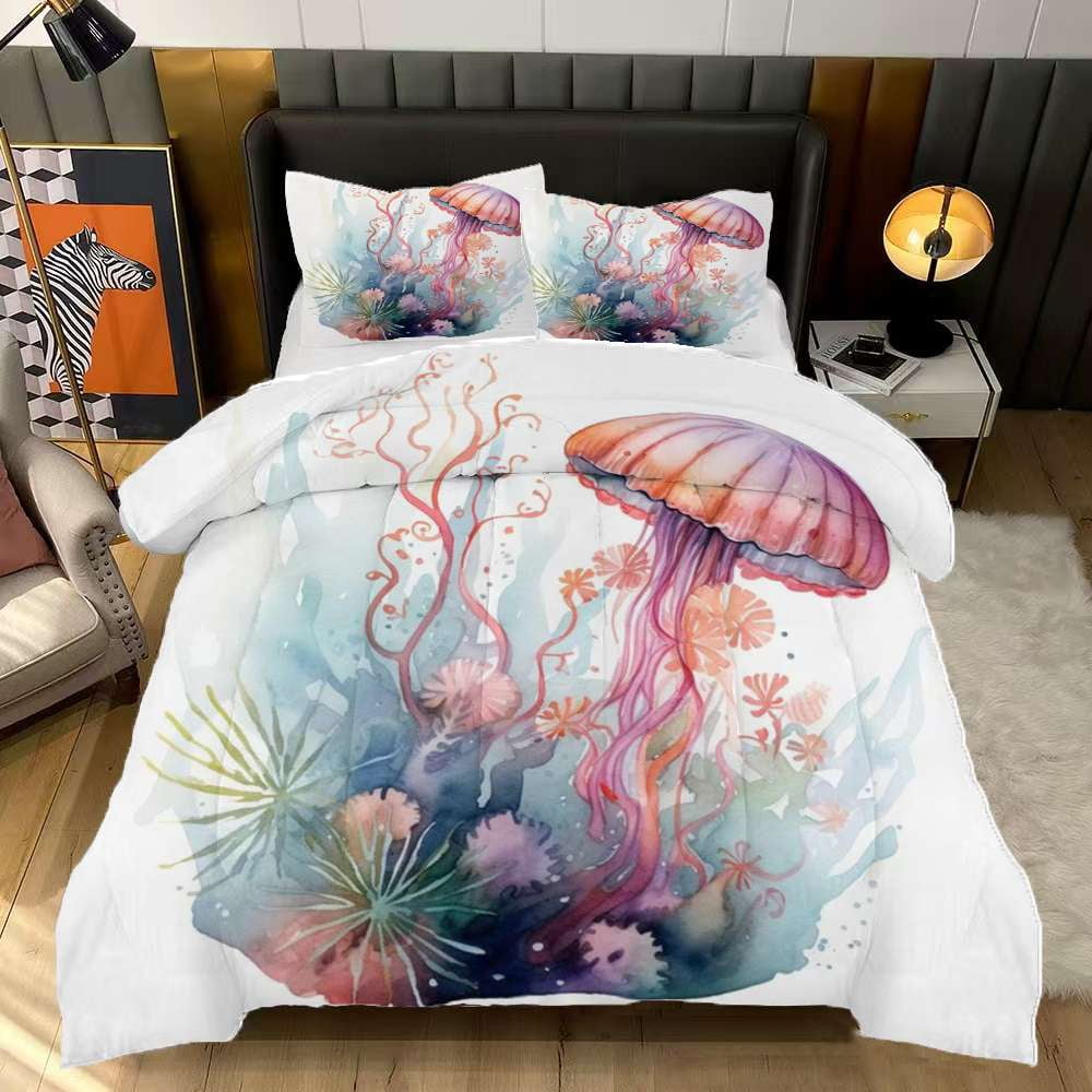 Marine Life Jellyfish Comforter Set Queen Size Bedding Set For Travl ...