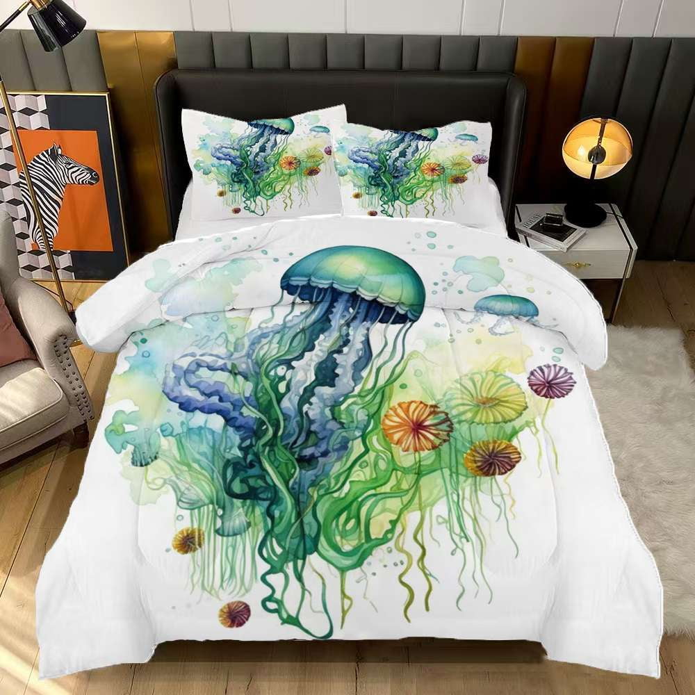Marine Life Jellyfish Green Comforter Set Full Size Bedding Set For ...