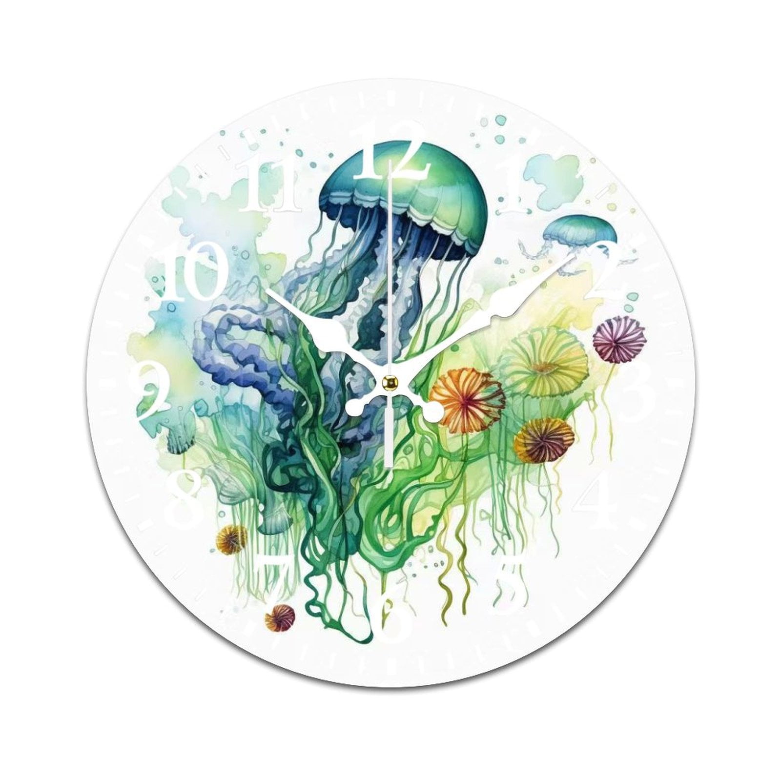 Marine Life Jellyfish Green Wall Clock Modern Design Clocks Wall ...