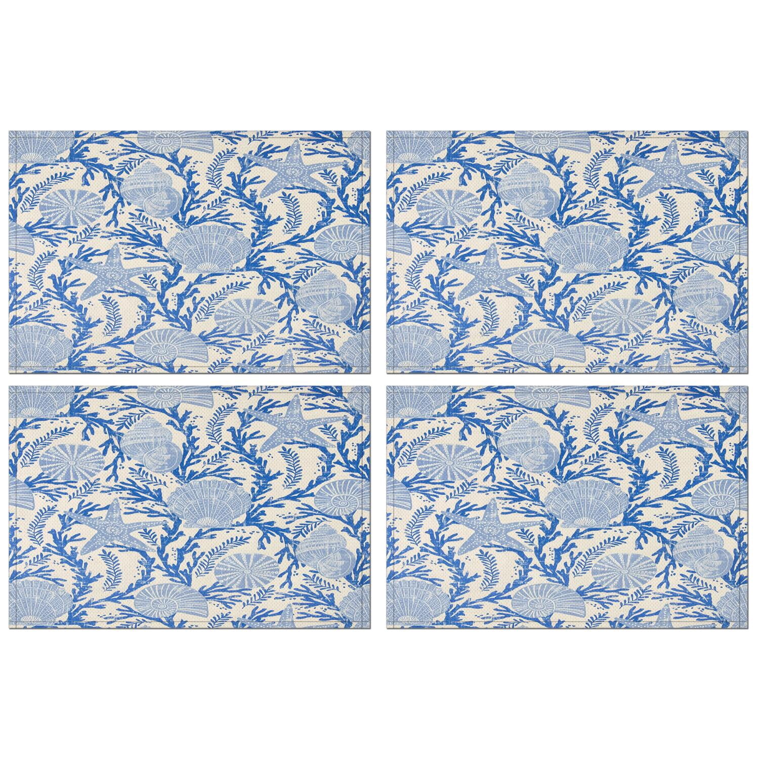Marine Life Placemats Set of 4, Flax Heat Resistant Table Mats, Wrinkle ...