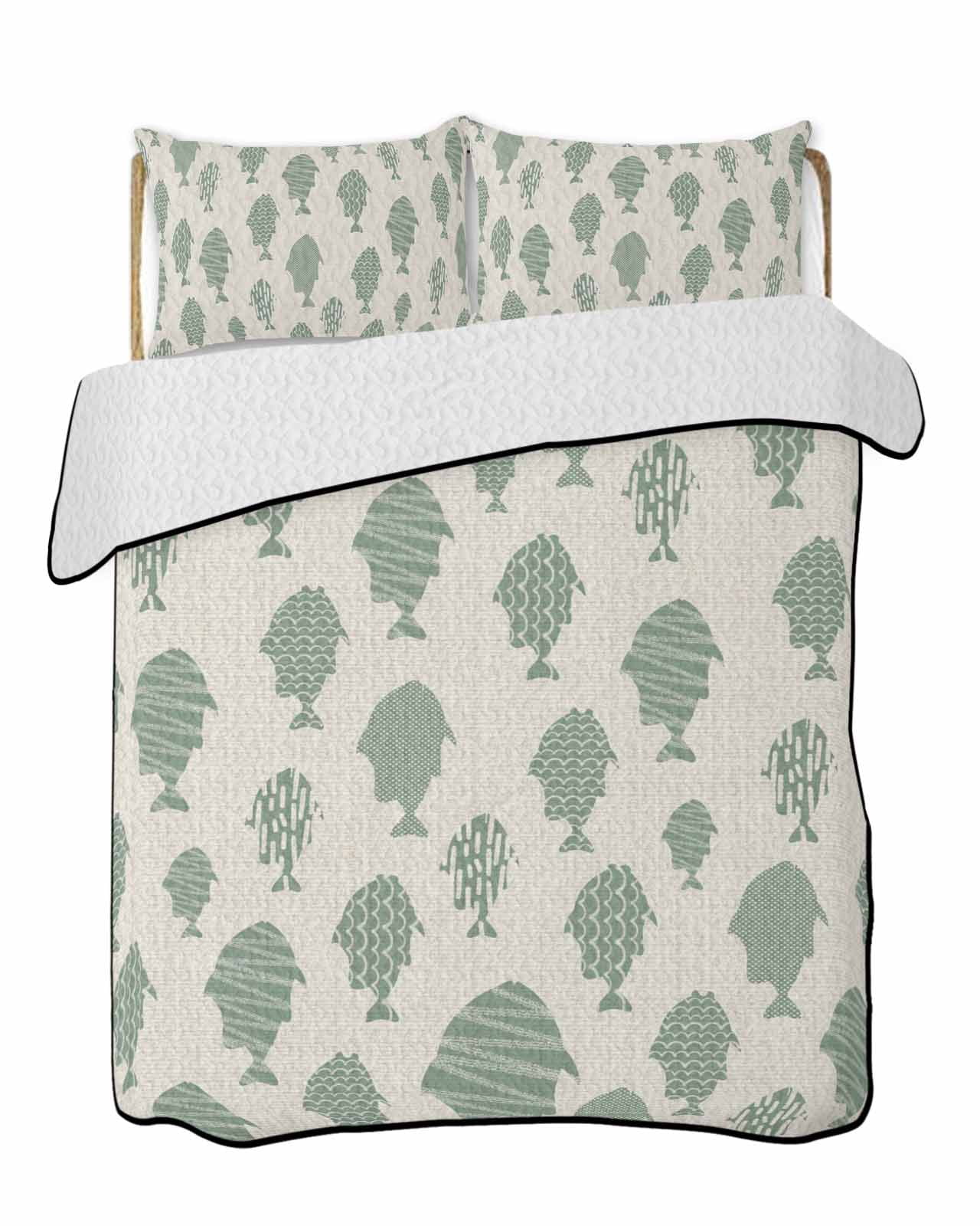 Marine Life Quilts Bedding Set Full Size Vintage Ocean Green Fish ...
