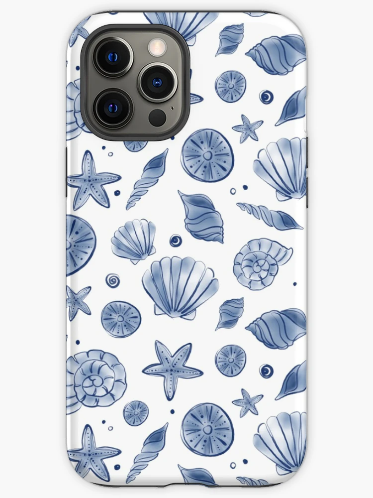 Marine Life Seashell Pattern in Blue and White Artistic Ocean Inspired ...