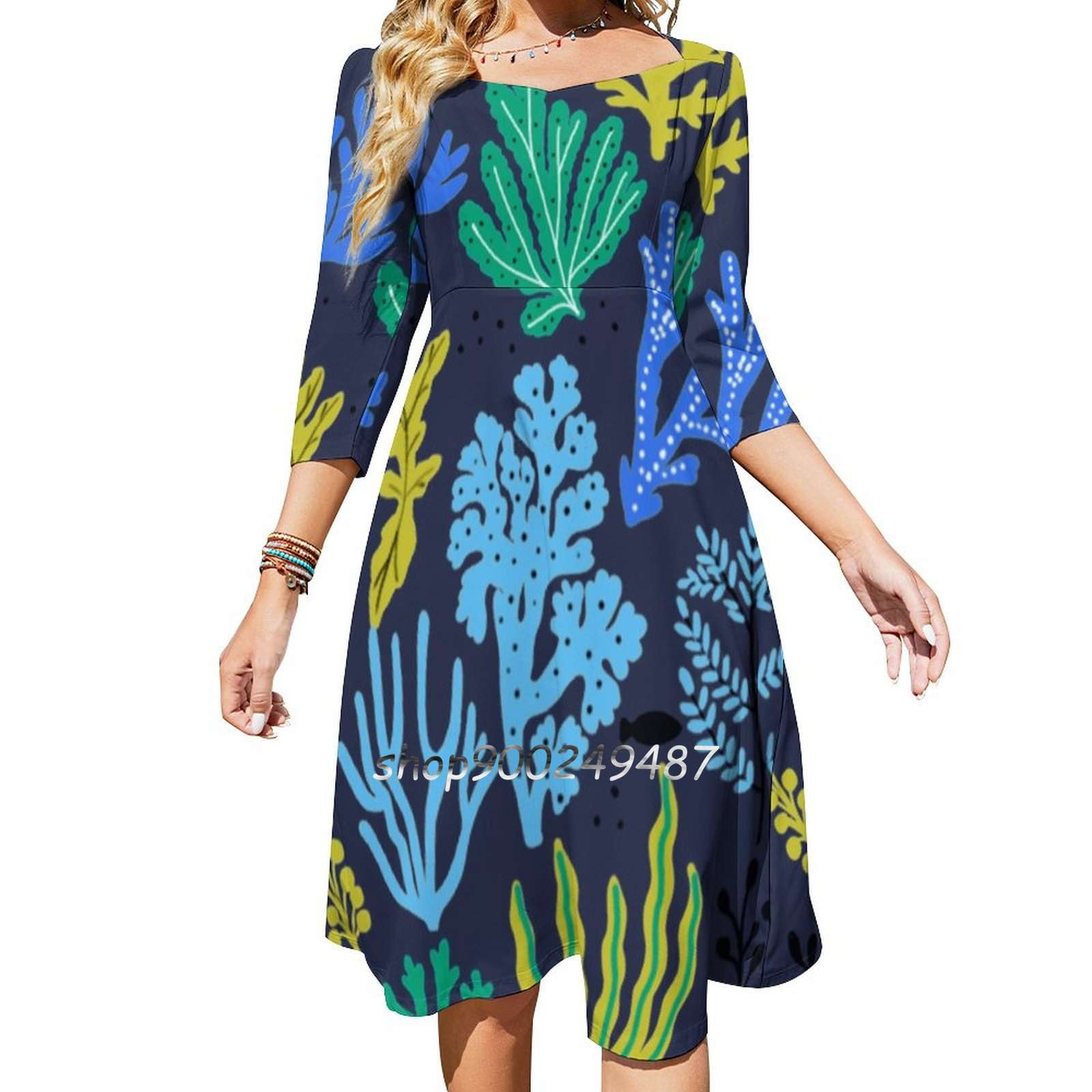 Marine Life Seaweed Illustration Evening Party Dresses Midi Sexy Dress ...