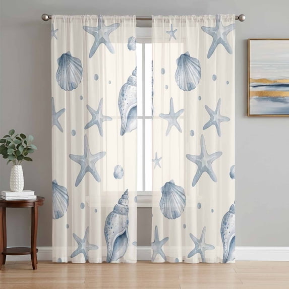 Marine Life Sheer Curtains 96 Inch Length 2 Panels Set, Summer Ocean ...