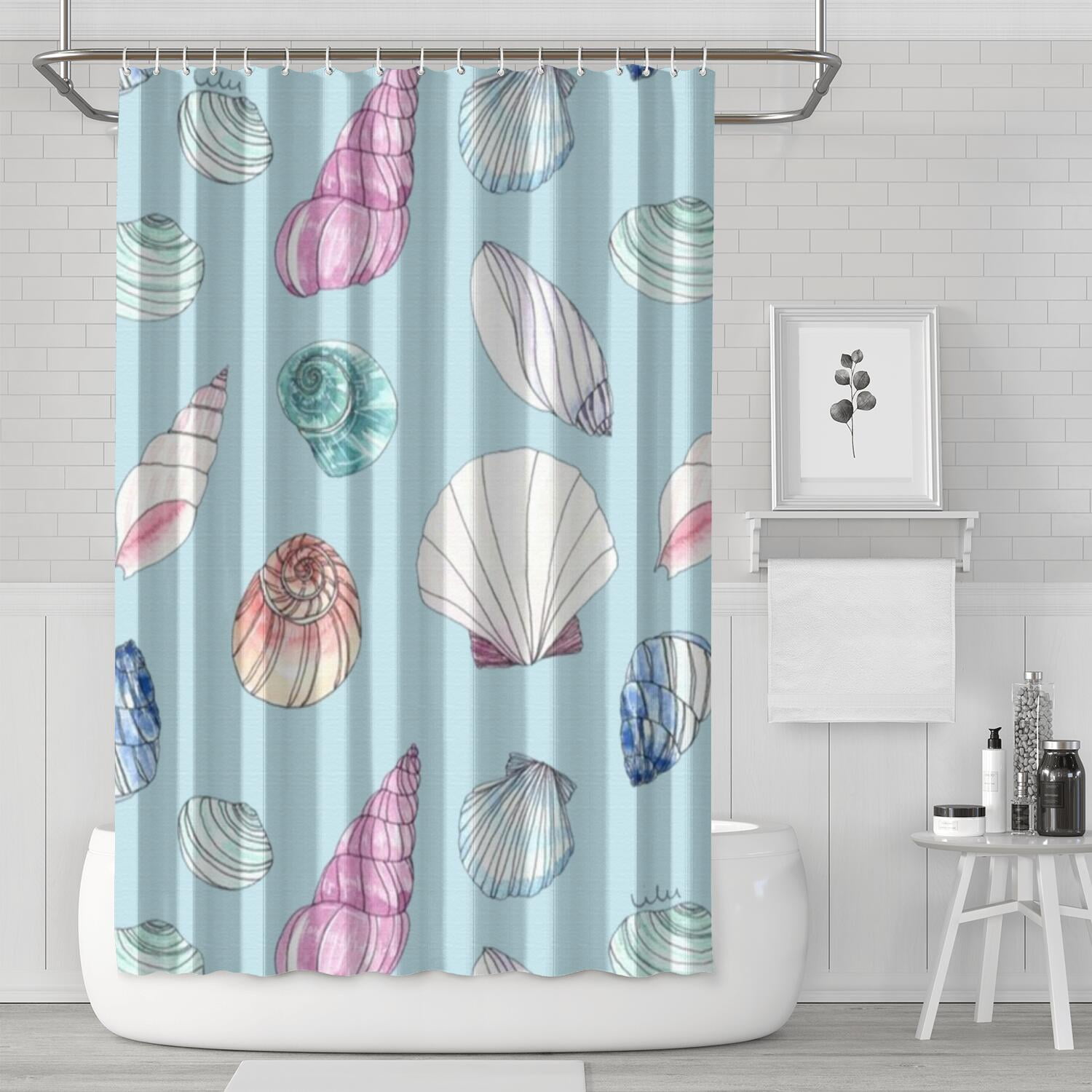 Marine Life Shower Curtain - Cute Spiral Seashell Coral Fish Design ...