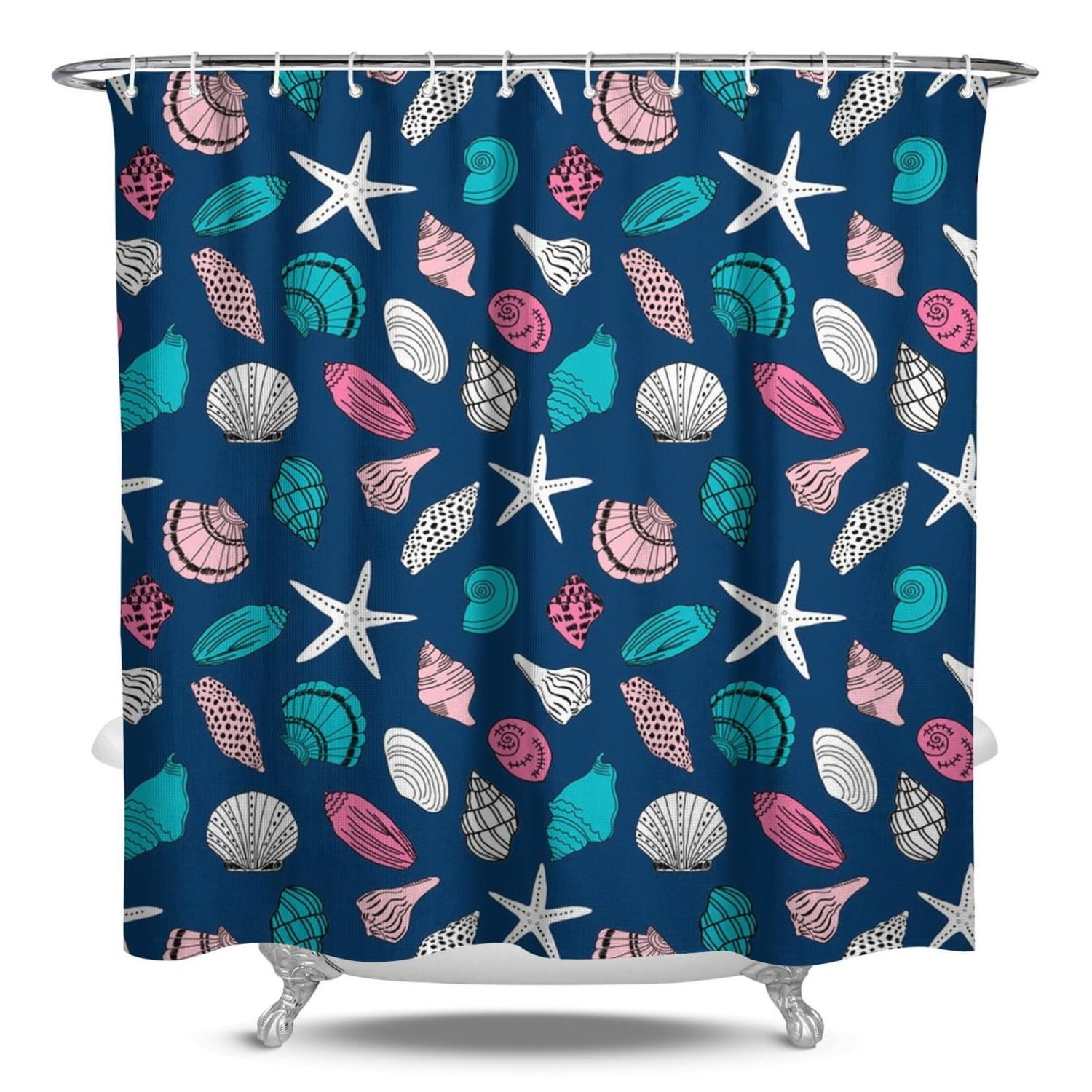 Marine Life Shower Curtain - Seashell, Coral & Starfish Design ...