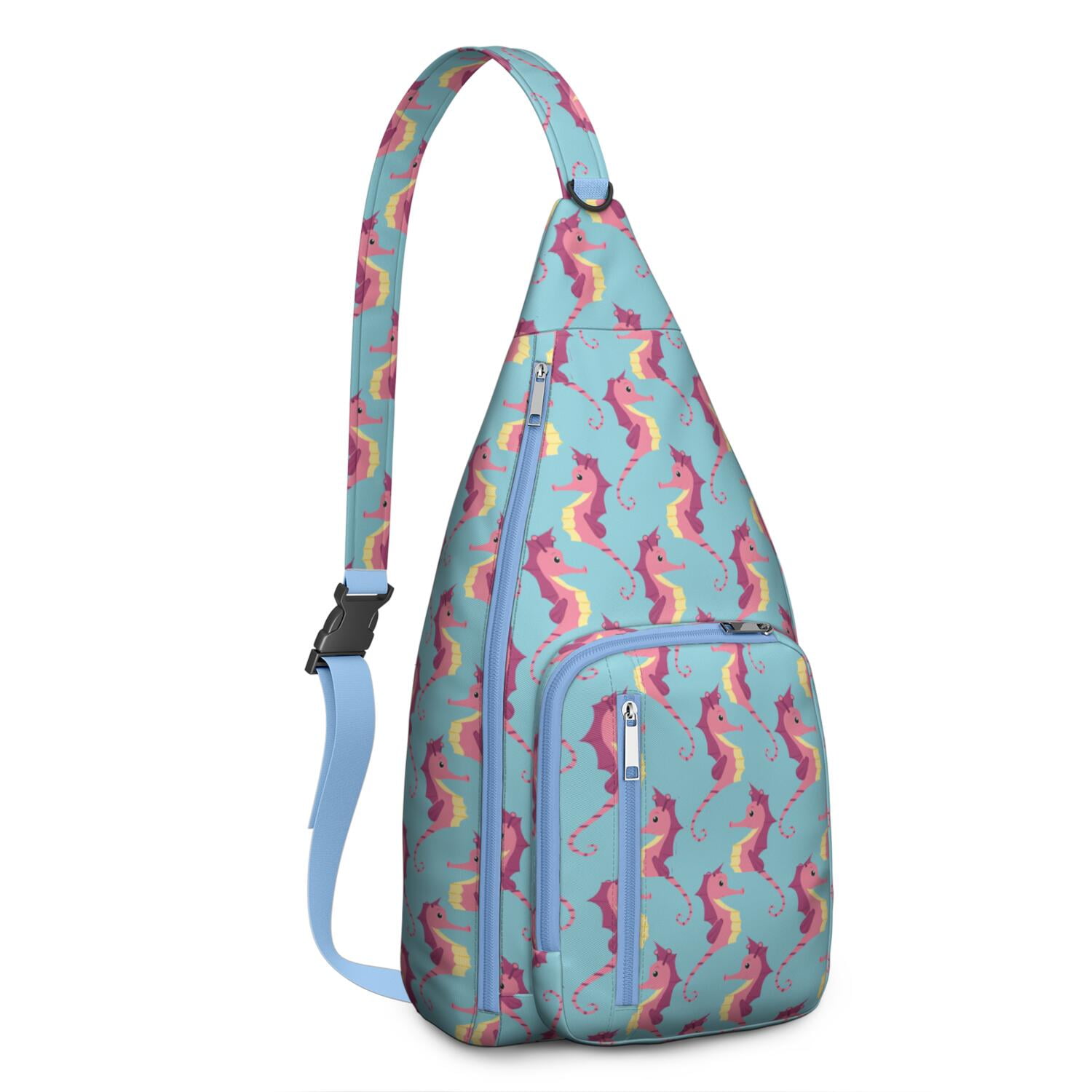 Marine Life Sling Backpack - Cute Cartoon Seahorse & Seashells Pattern ...