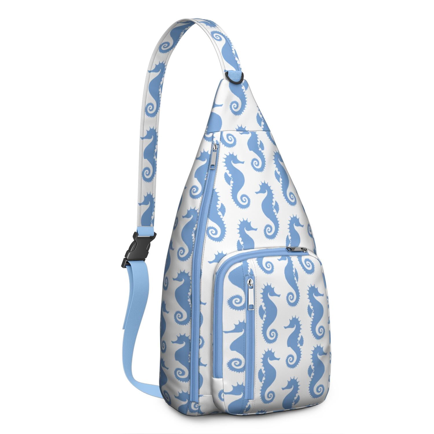 Marine Life Sling Backpack - Cute Cartoon Seahorse & Seashells Pattern ...