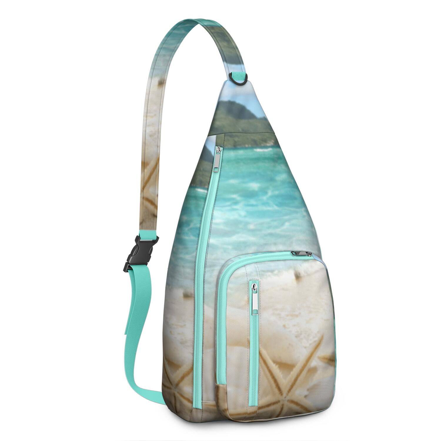 Marine Life Sling Backpack - Seahorse & Coral Print Crossbody Shoulder ...