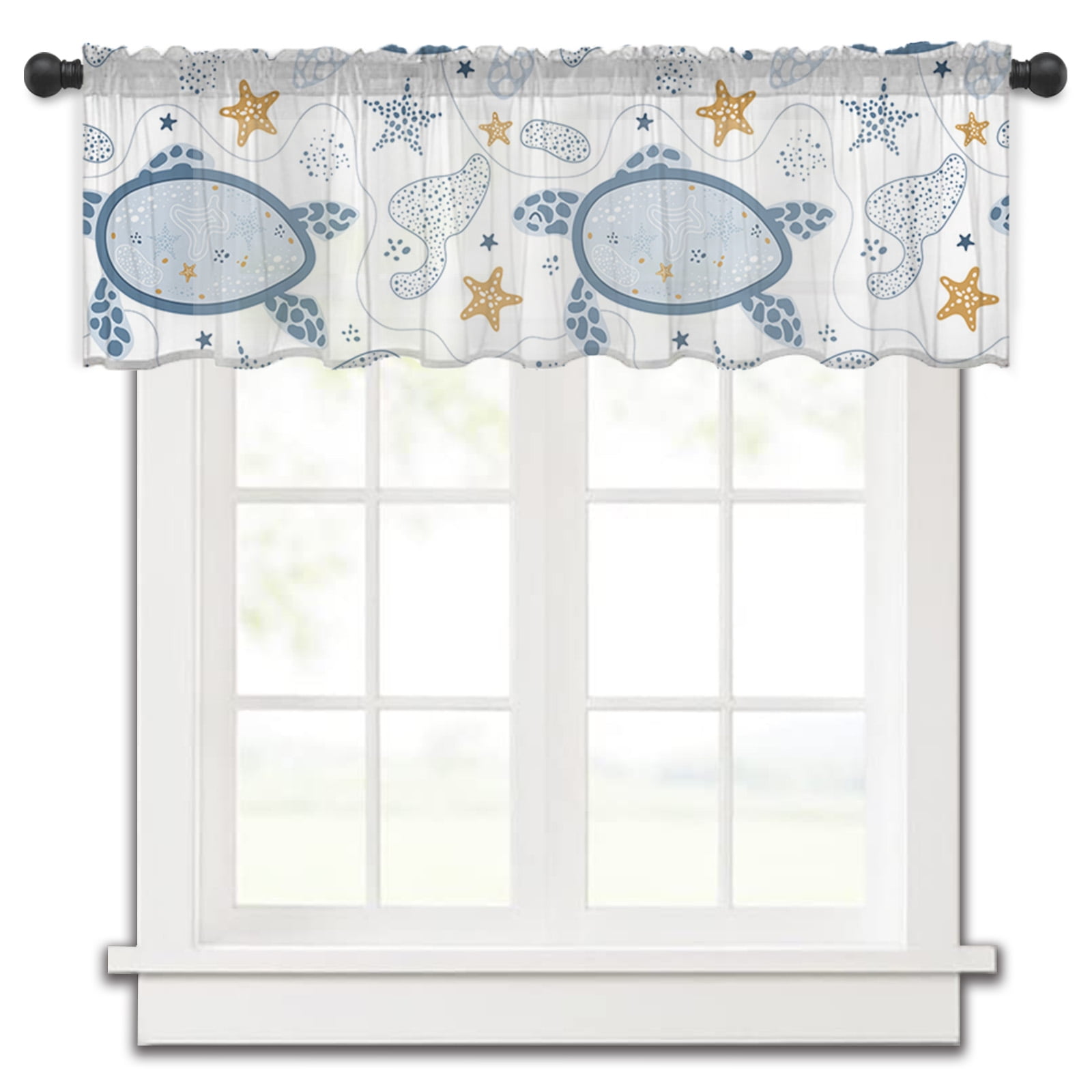 Marine Life Star Tortoise Kitchen Small Window Curtain Tulle Sheer ...
