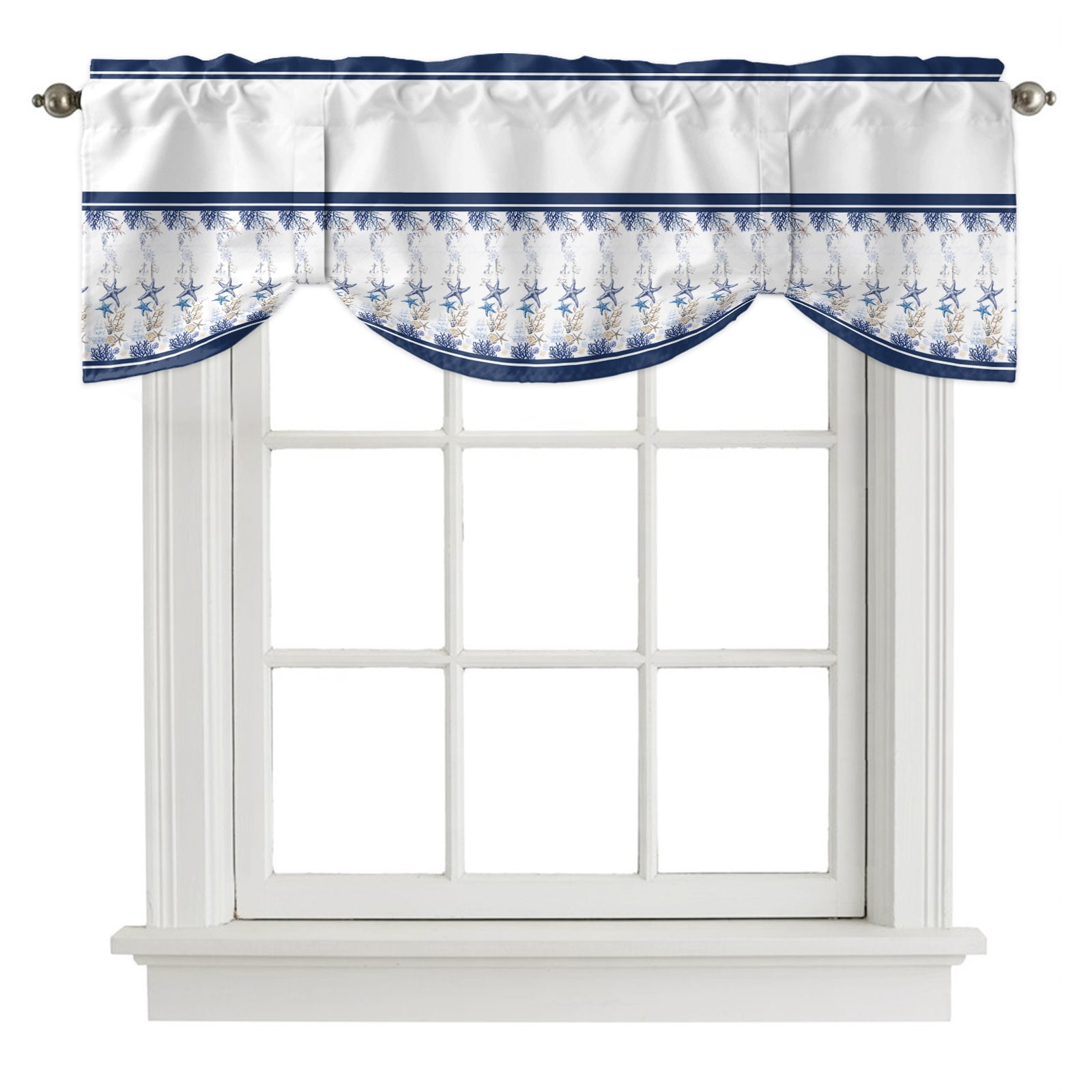 Marine Life Tie Up Valance Curtains Ocean Coral Shell Starfish Blue ...