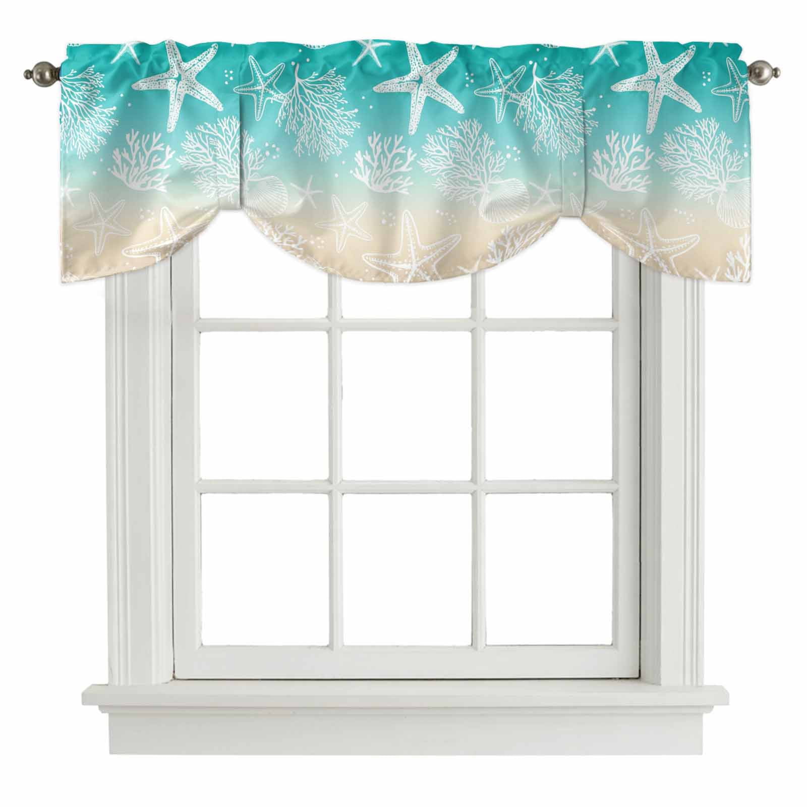 Marine Life Tie Up Valance Curtains Starfish Coral Shell Gradient Green ...