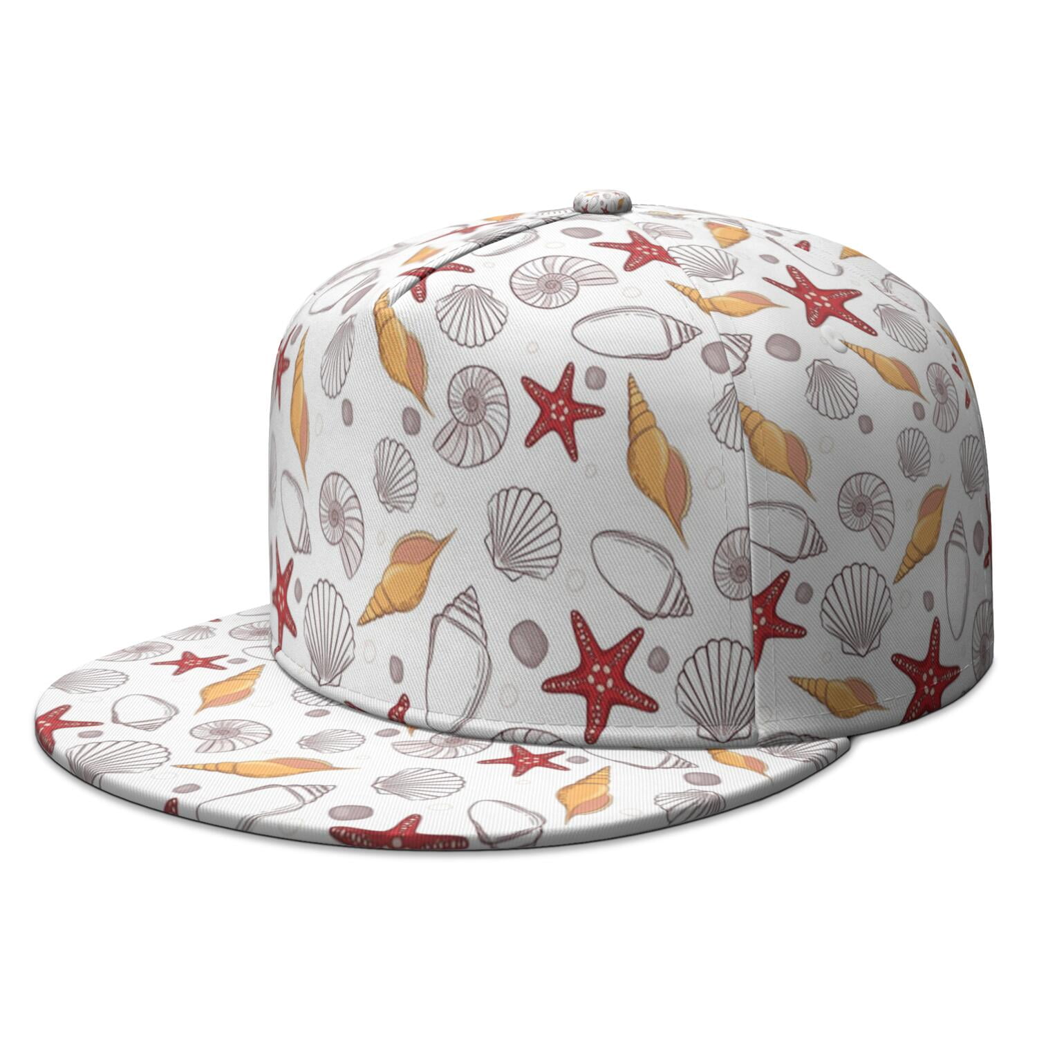 Marine Life Trucker Hat – Coral & Anchor Print, Breathable Flat Brim ...