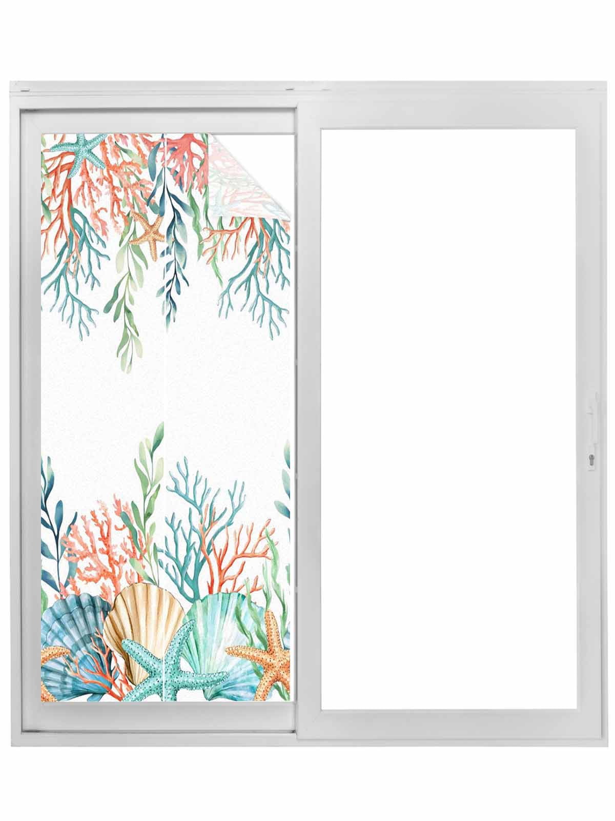 Marine Life Window Privacy Film, Nautical Underwater Coral Shell ...
