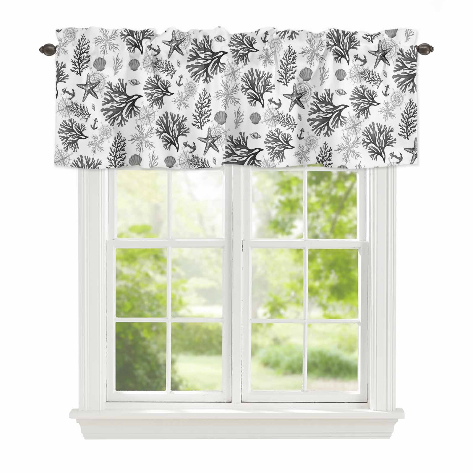Marine Life Window Valance for Kitchen, Gray Starfish Shell Coral ...