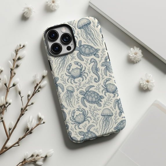 Marine Line Art Phone Case Coastal Ocean Pattern Gift 17 11 12 13 14 15 ...