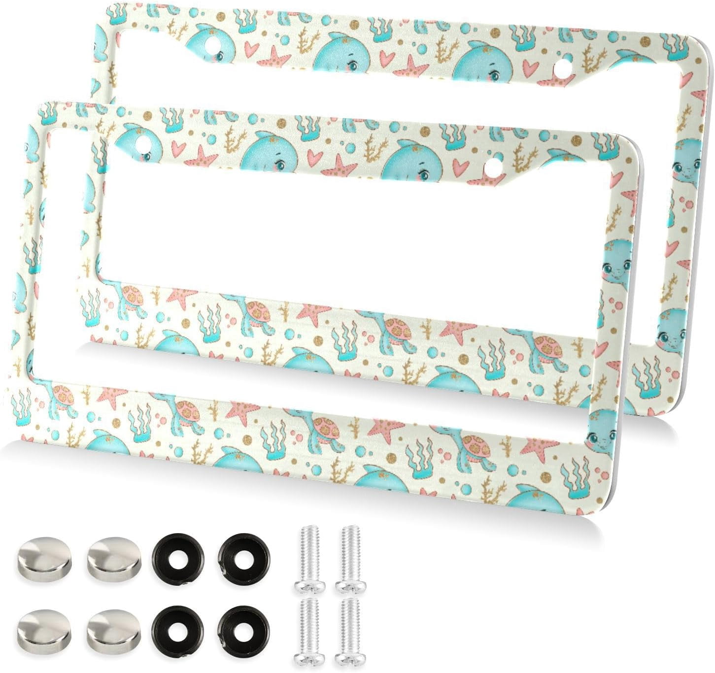 Marine Ocean Animals Pattern License Plate Frame - 2 Pack Universal ...