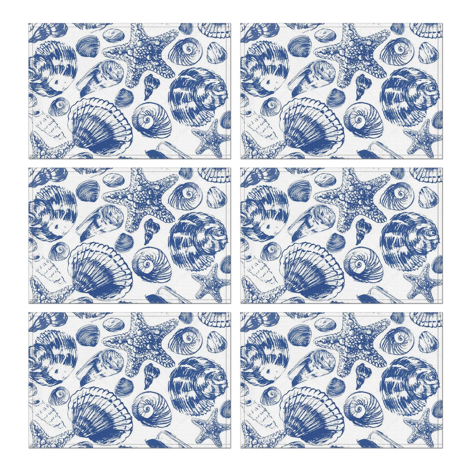 Marine Ocean Starfish Table Mats Set of 6, Flax Heat Resistant and ...