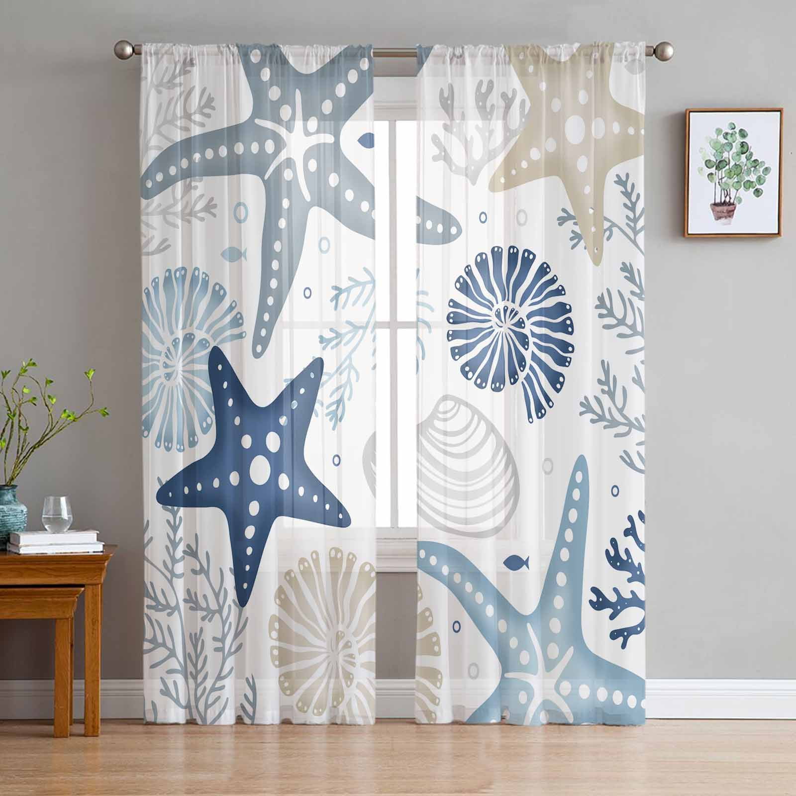 Marine Organisms Corals Star Shells Sheer Tulle Curtains for Living ...