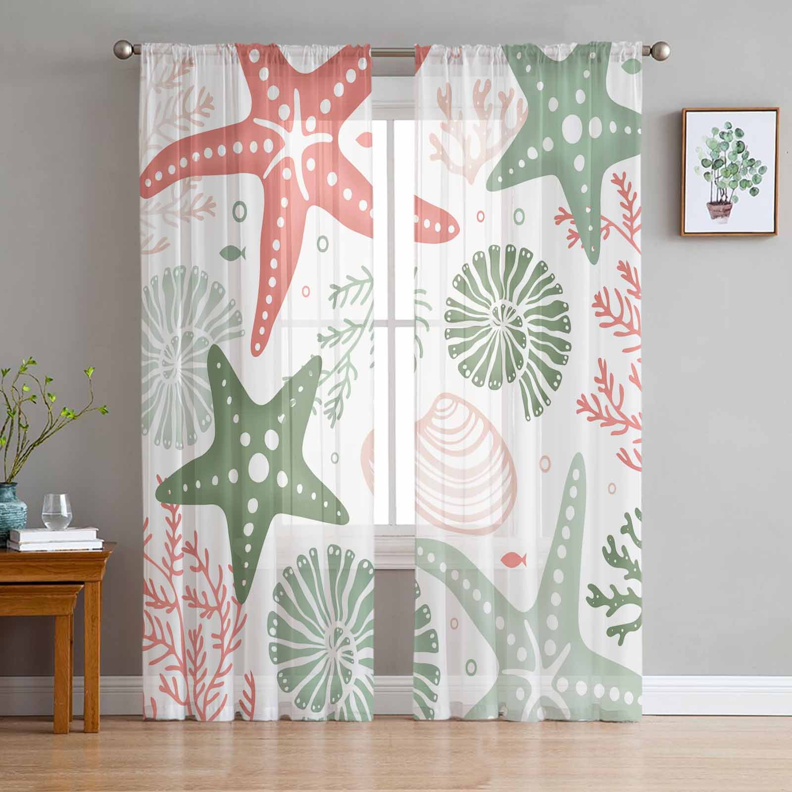 Marine Organisms Corals Star Shells Tulle Curtains for Living Room ...