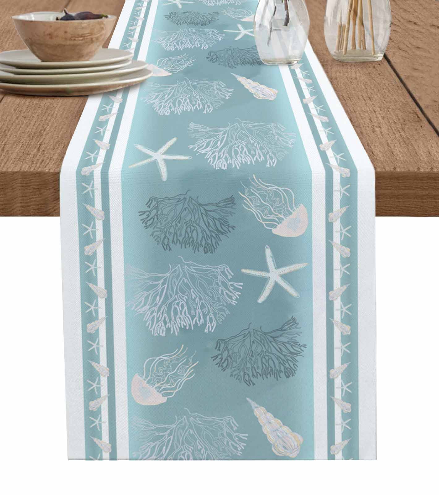 Marine Organisms Shells Star Coral Jelly Table Runner Wedding Table Mat ...