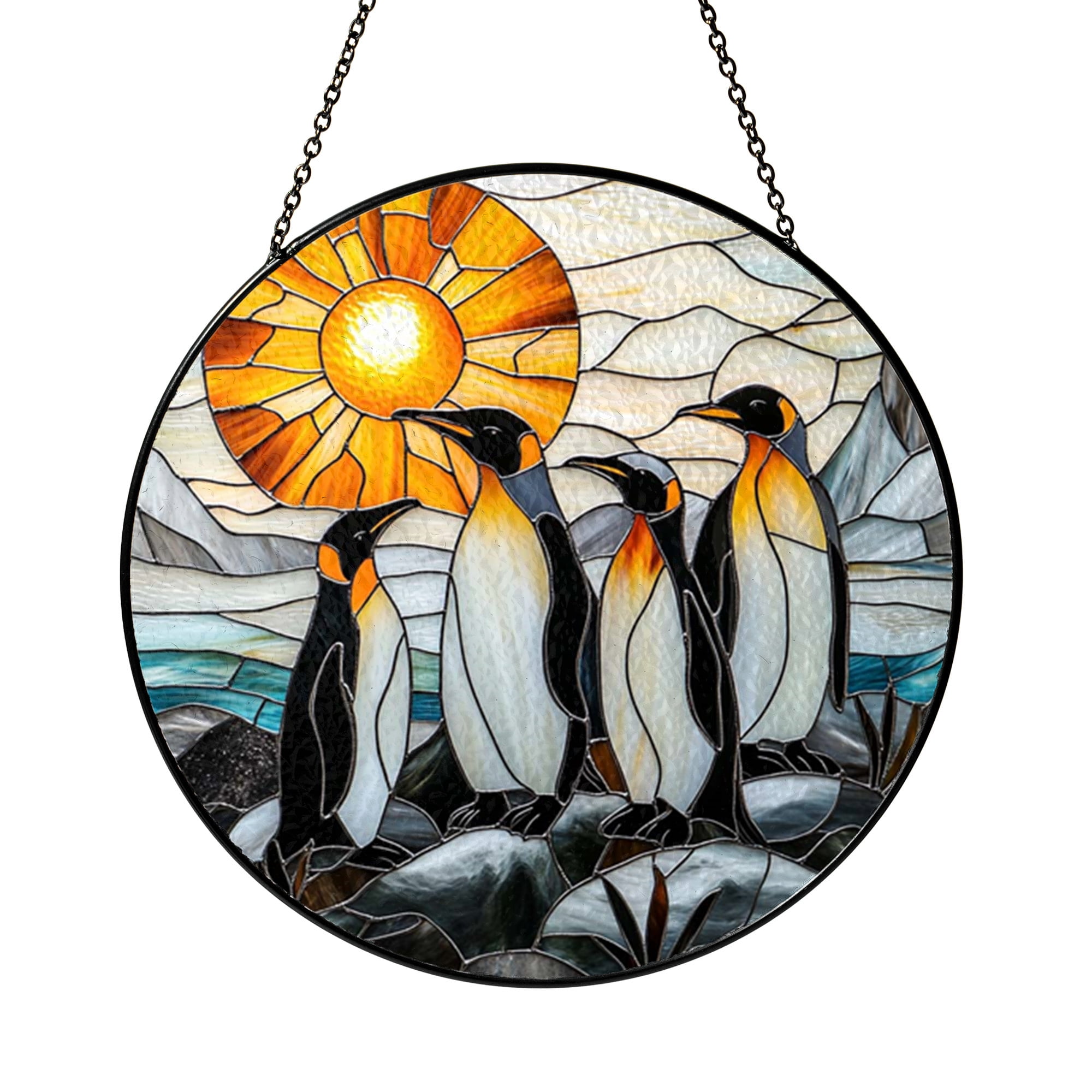 Marine Penguin Landscape Stained Glass Suncatcher, Decorative Window ...