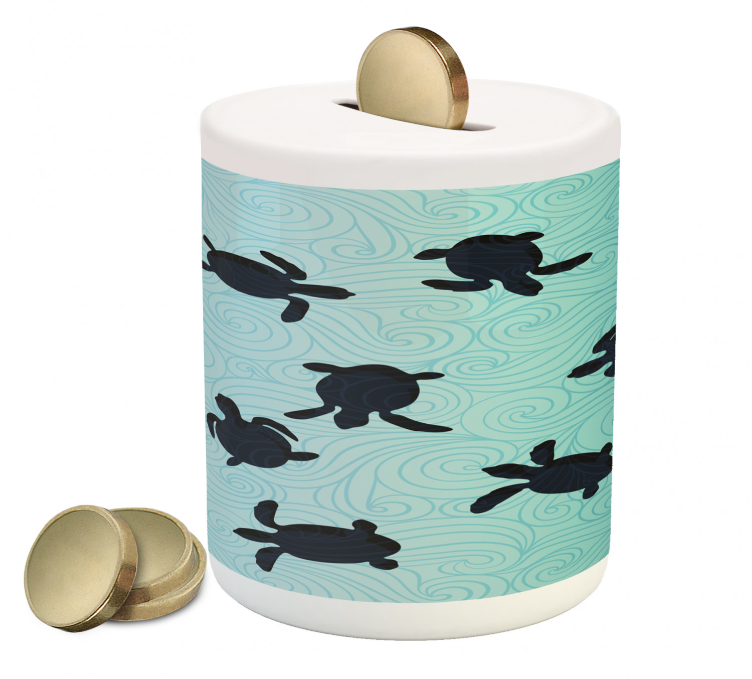 Marine Piggy Bank, Sea Turtles Swimming Silhouette from the Bottom of ...