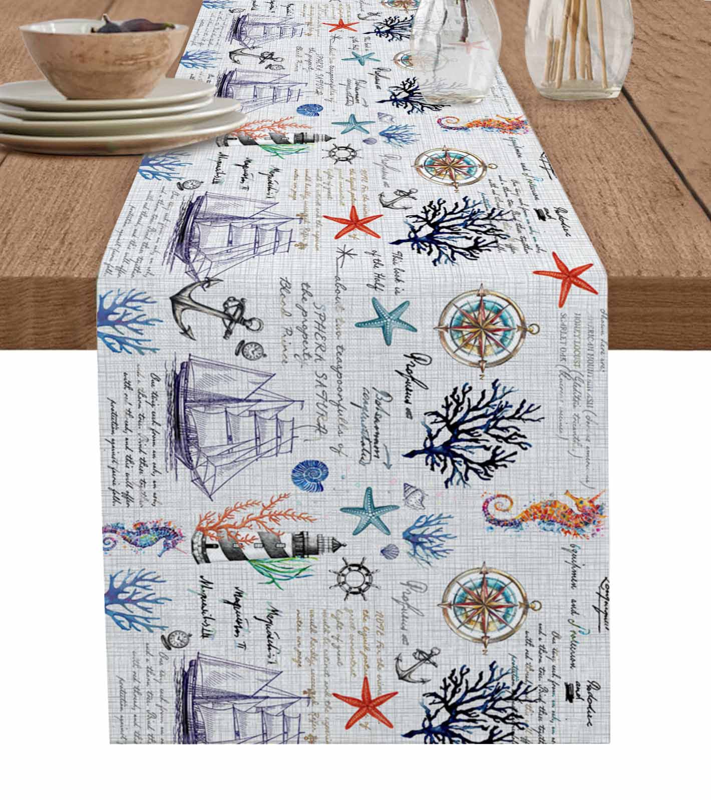 Marine Plant Coral Sailboat Anchor Table Runner ration Home r Dinner ...