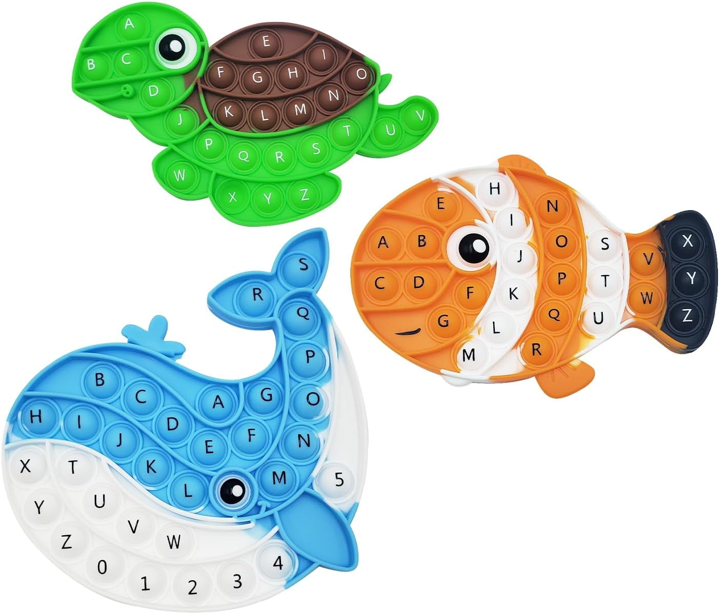 Marine Pop Fidget Toys Set with ABCs, Silicone Rainbow Dinosaur Popper ...