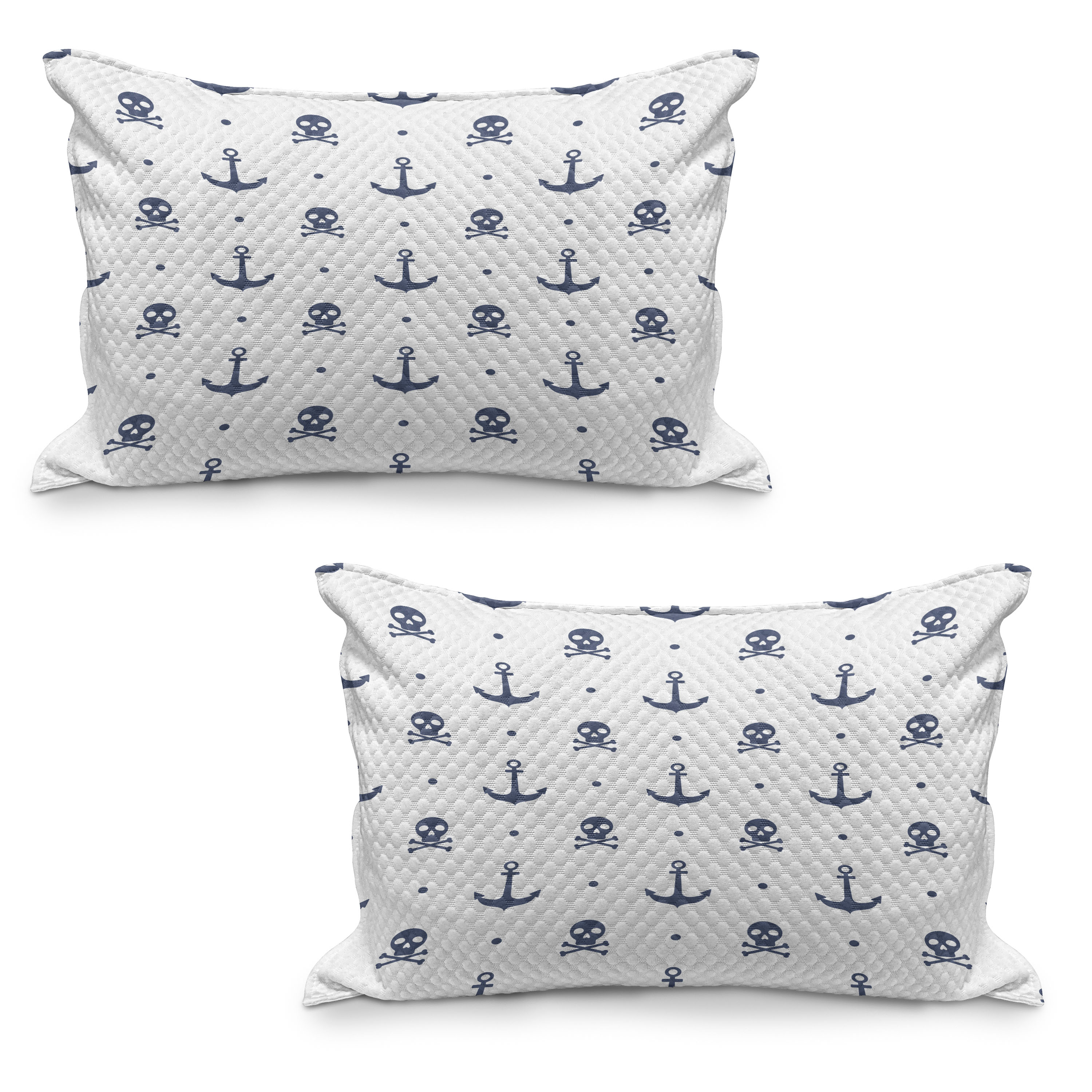 Marine Quilted Pillowcover Set of 2, Anchors and Skulls Crossed Bones ...