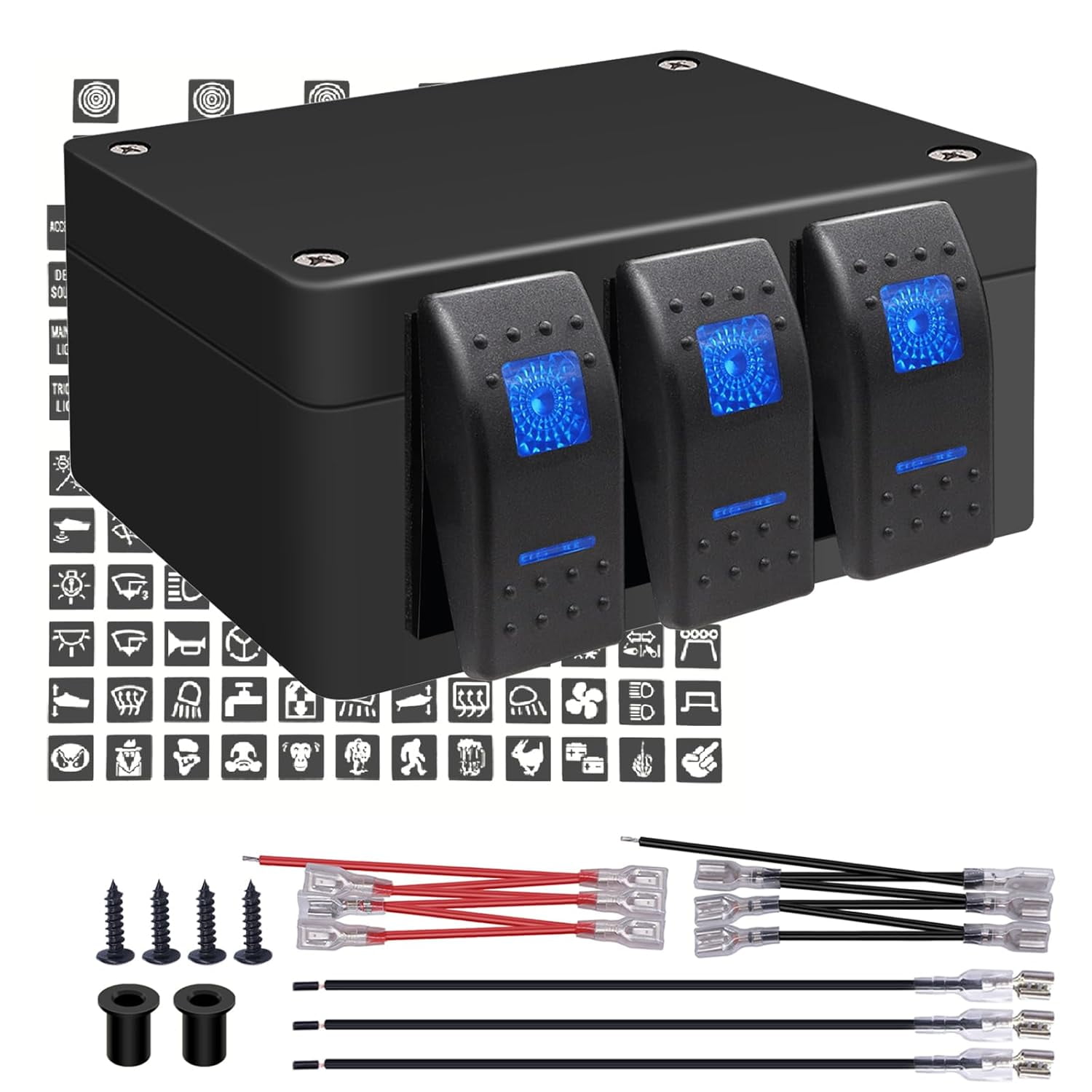 /Marine Rocker Switch Box Waterproof 12V 3 Gang Blue LED Light Toggle ...