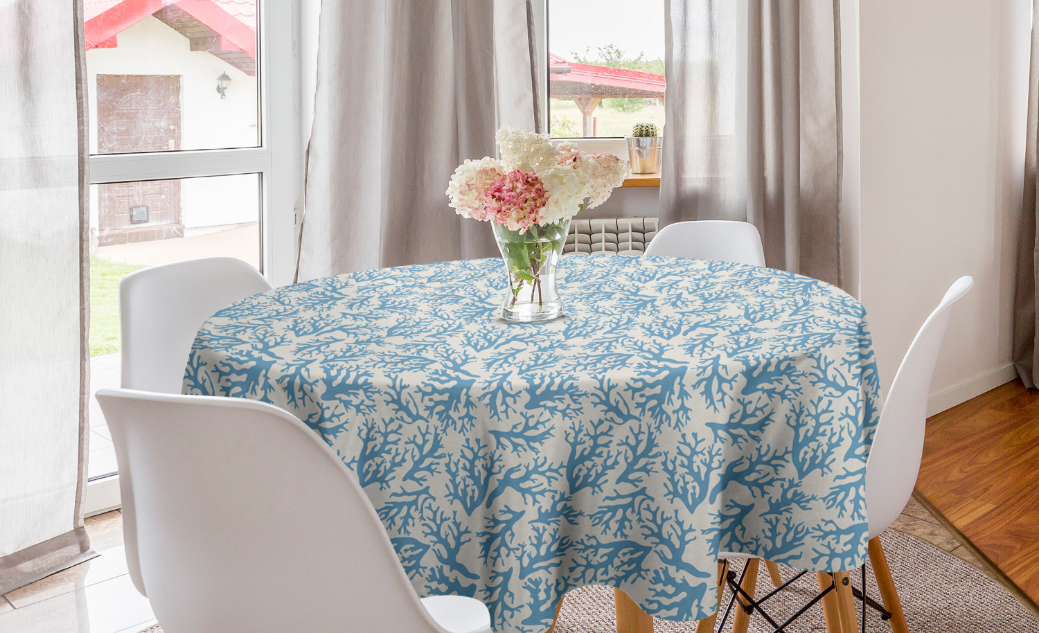Marine Round Tablecloth, Coral Reef Underwater Ocean Pattern Sea Nature ...
