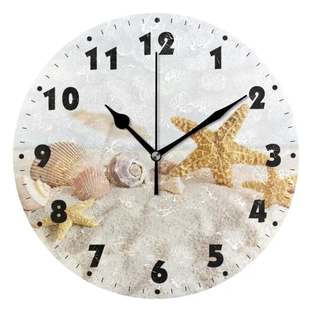 Marine Seashells Round Wall Clock Quiet Battery Operated Living Room ...