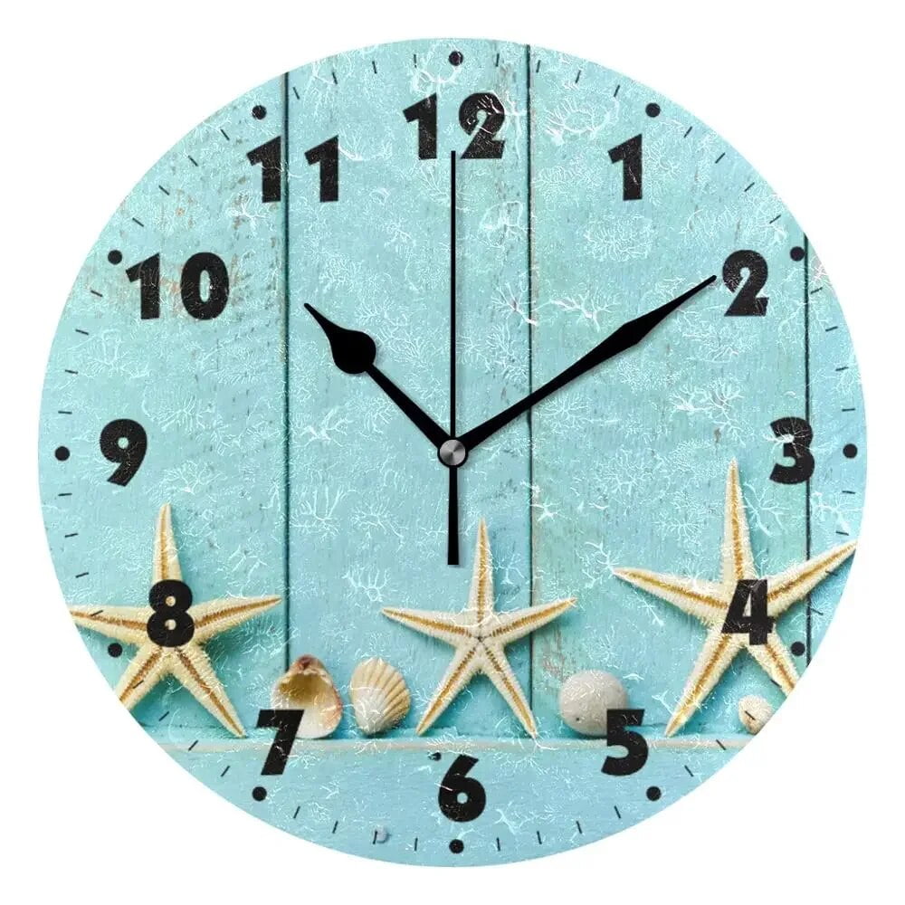 Marine Seashells Round Wall Clock Quiet Battery Operated Living Room ...