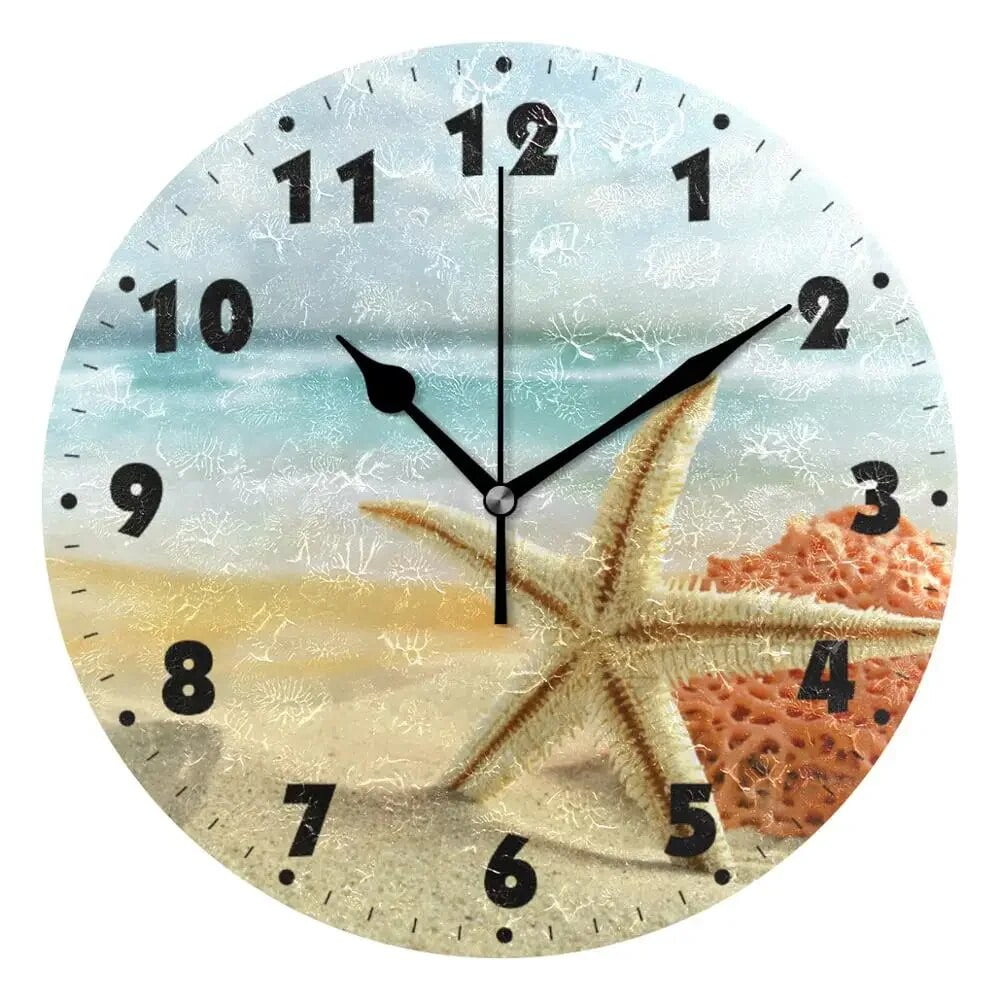 Marine Seashells Round Wall Clock Quiet Battery Operated Living Room ...
