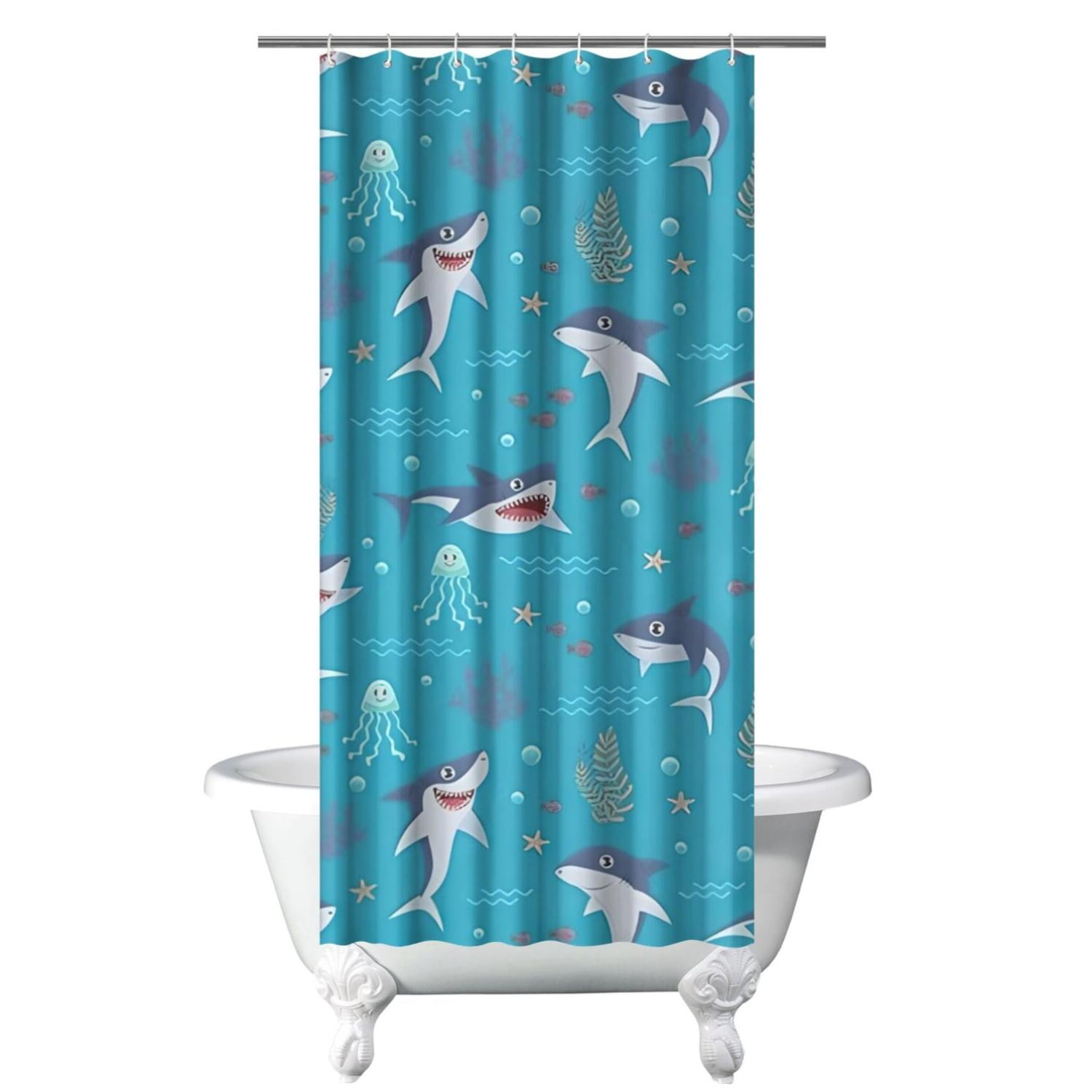 Marine Shark Shower Curtain - Tropical Ocean Theme Fabric, Water ...