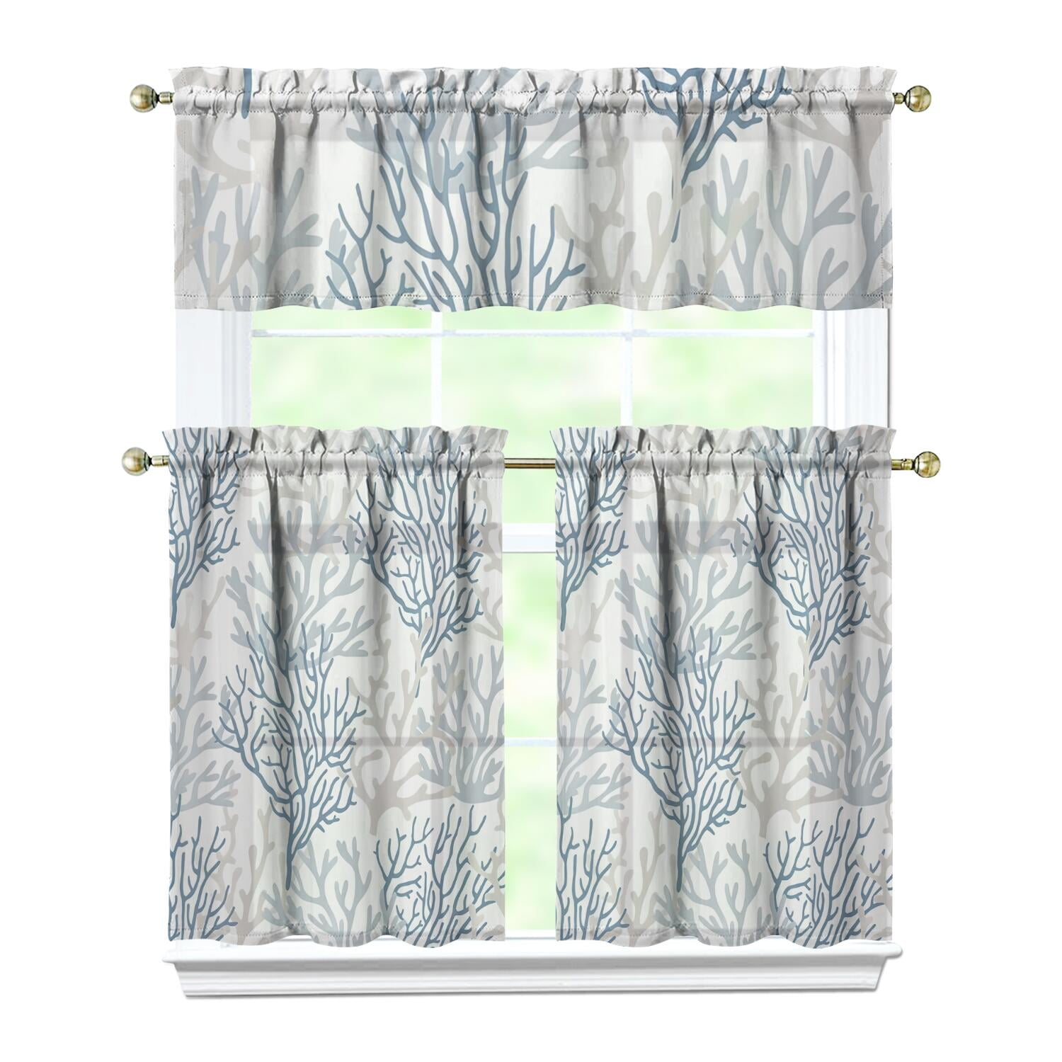 Marine Shell Curtains Set Seashell Beach Tropical Coral Fish Ocean ...