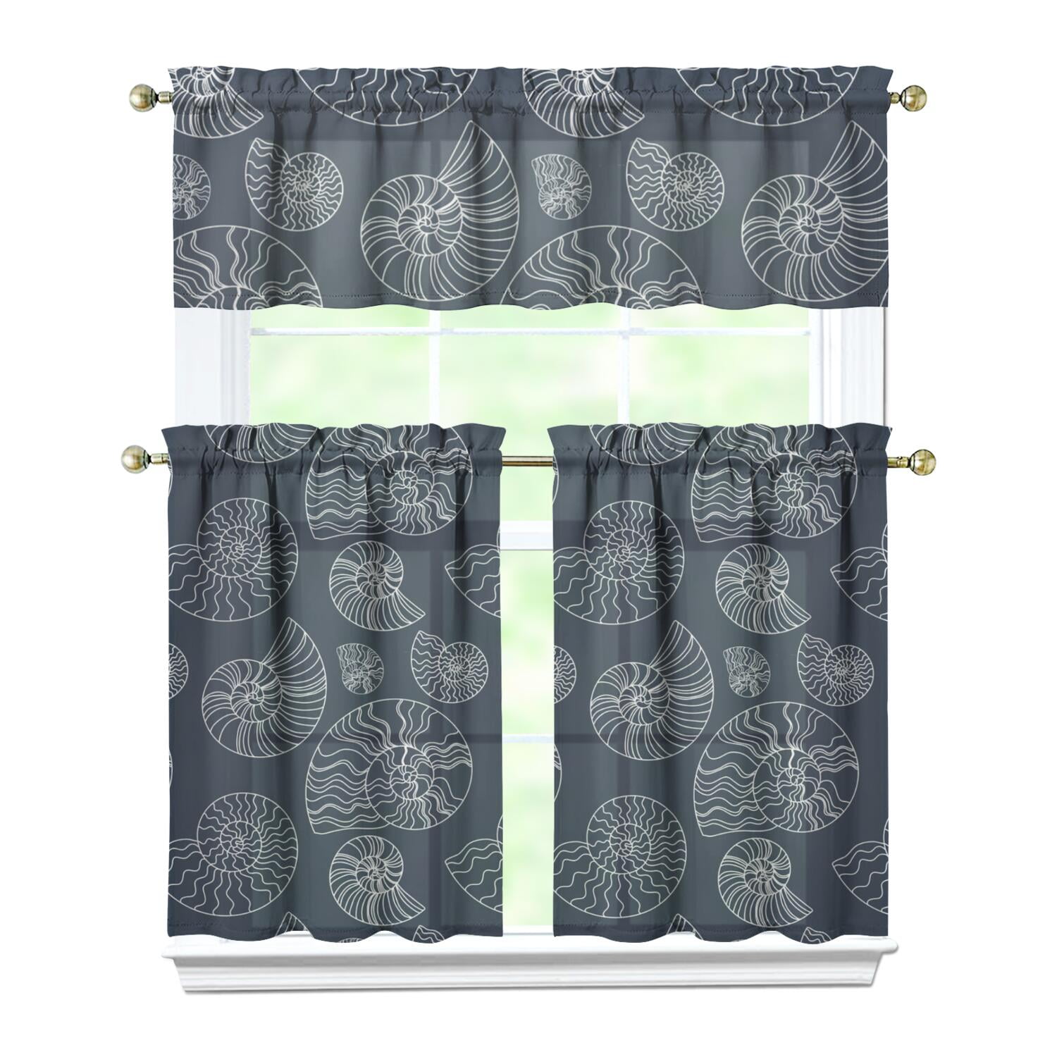 Marine Shell Curtains Set Seashell Beach Tropical Coral Fish Ocean ...