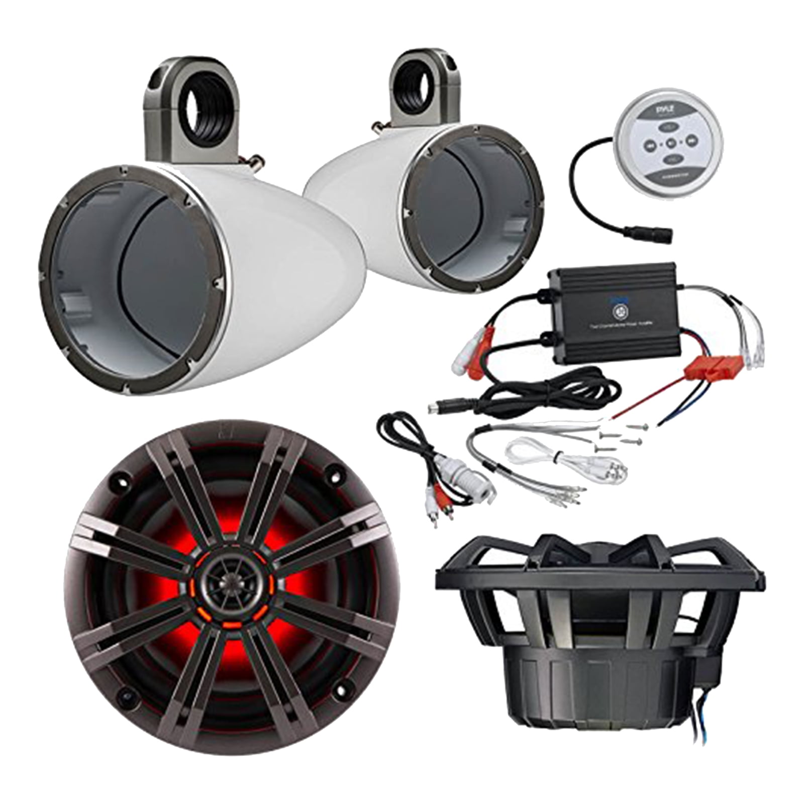 Marine Speaker Package With Amp: 2x Kicker 41KM84LCW 8" Coaxial Boat ...