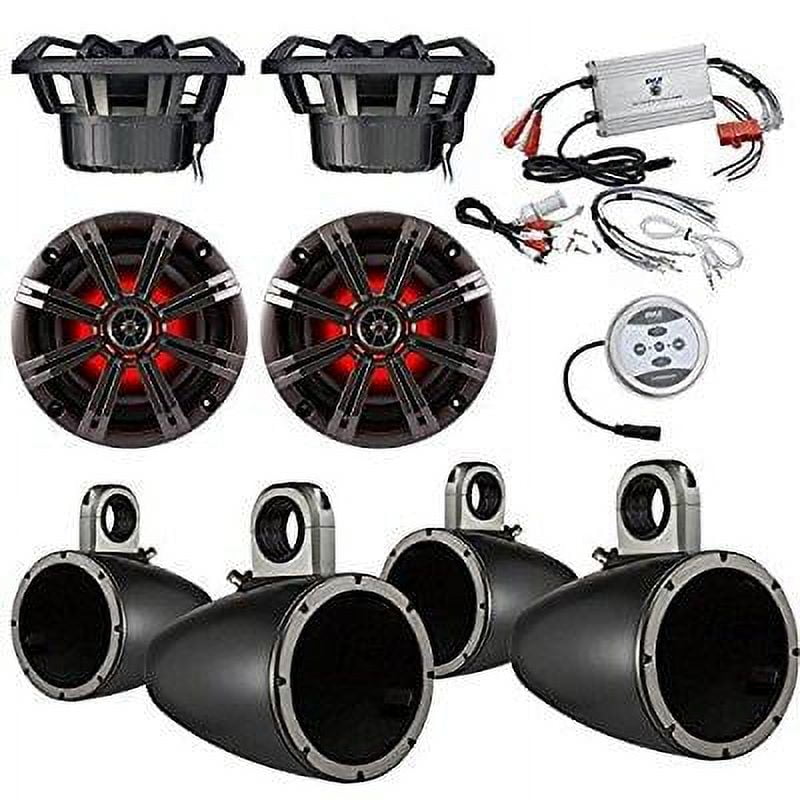Marine Speaker Package With Amp: 4x Kicker 41KM84LCW 8" Coaxial Marine ...