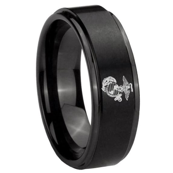 Marine Step Edge Brush Black Tungsten Men Ring 10MM - Walmart.com