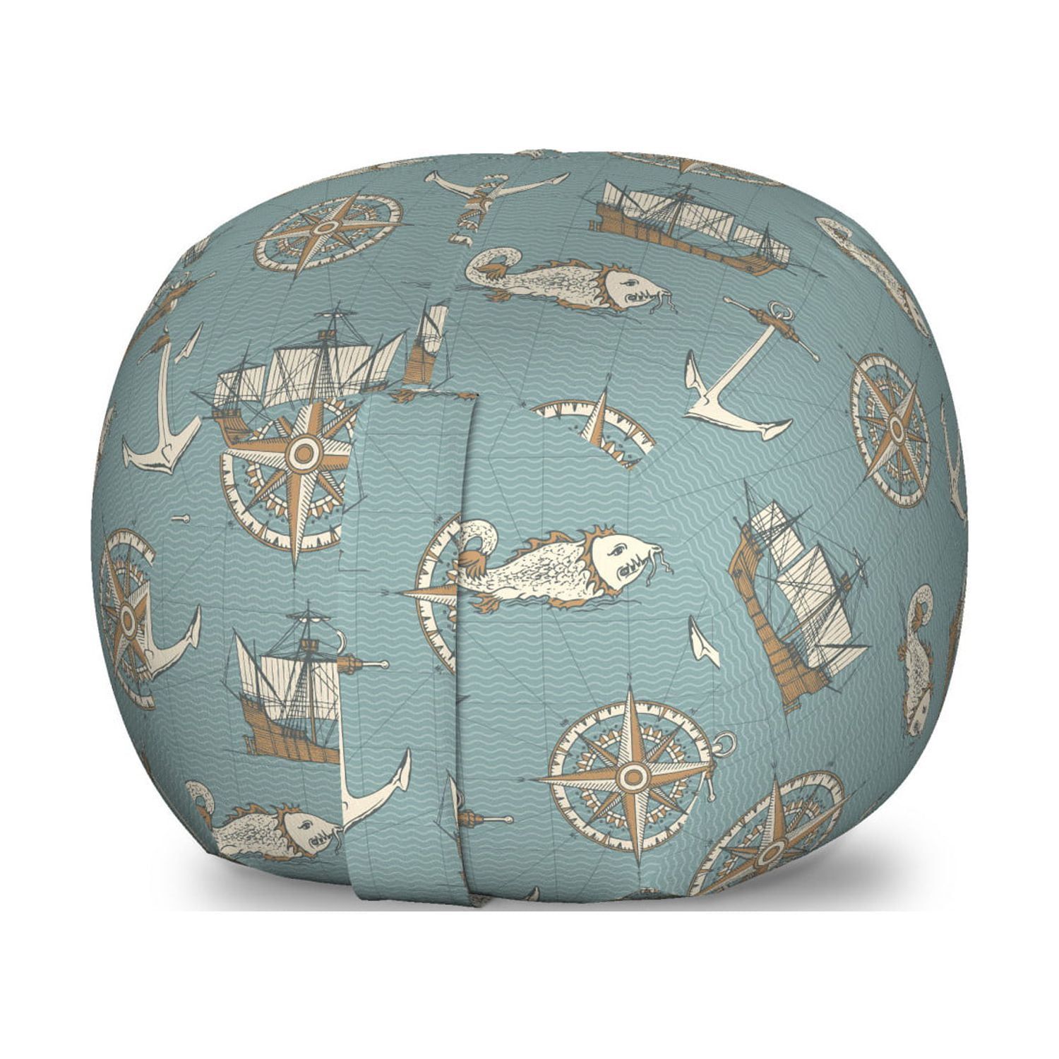 Marine Storage Toy Bag Chair, Abstract Retro Composition with Nautical ...