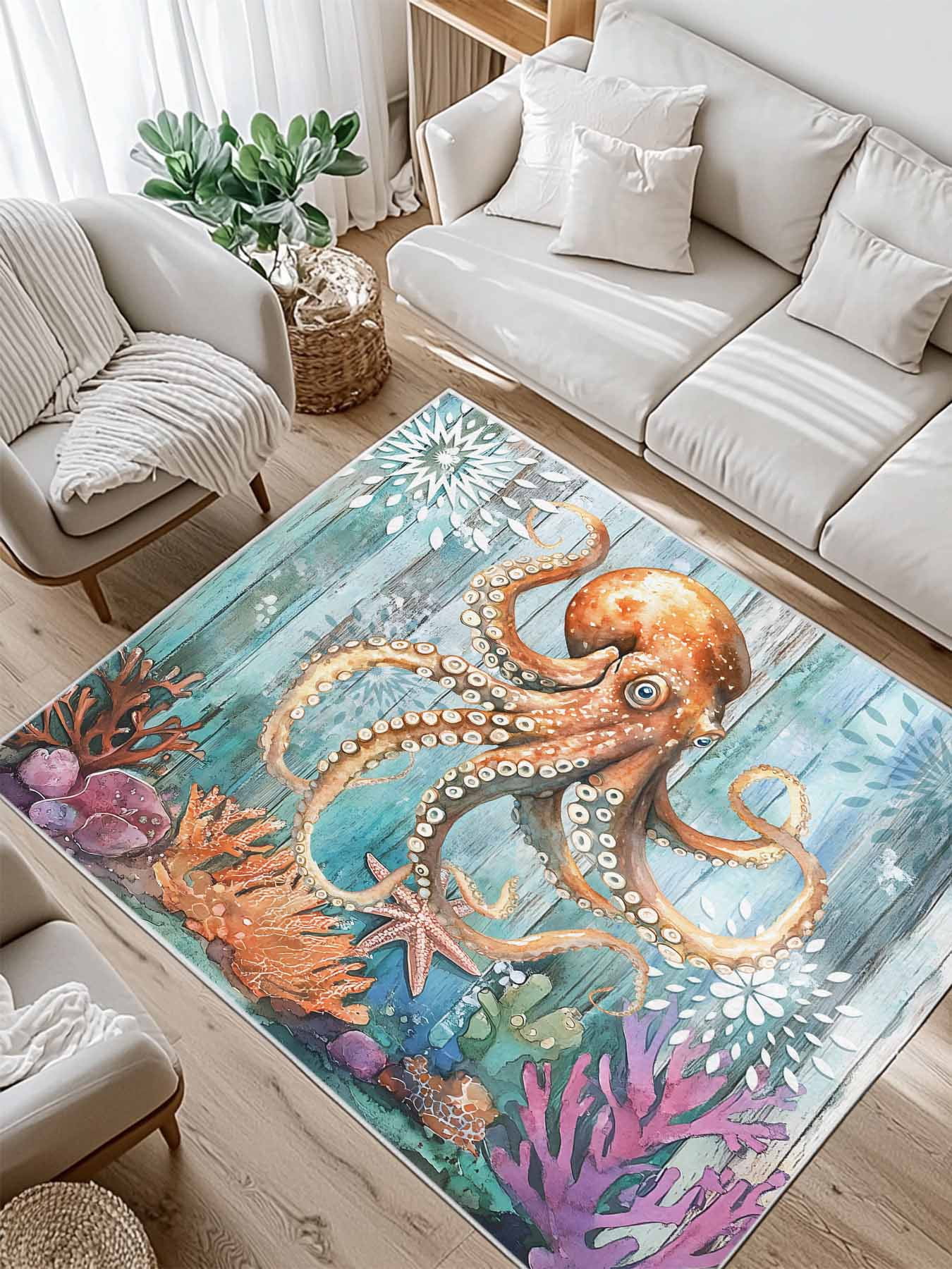 Marine Submarine Octopus Area Rug for Bedroom 3x5 Ft Undersea Coral ...