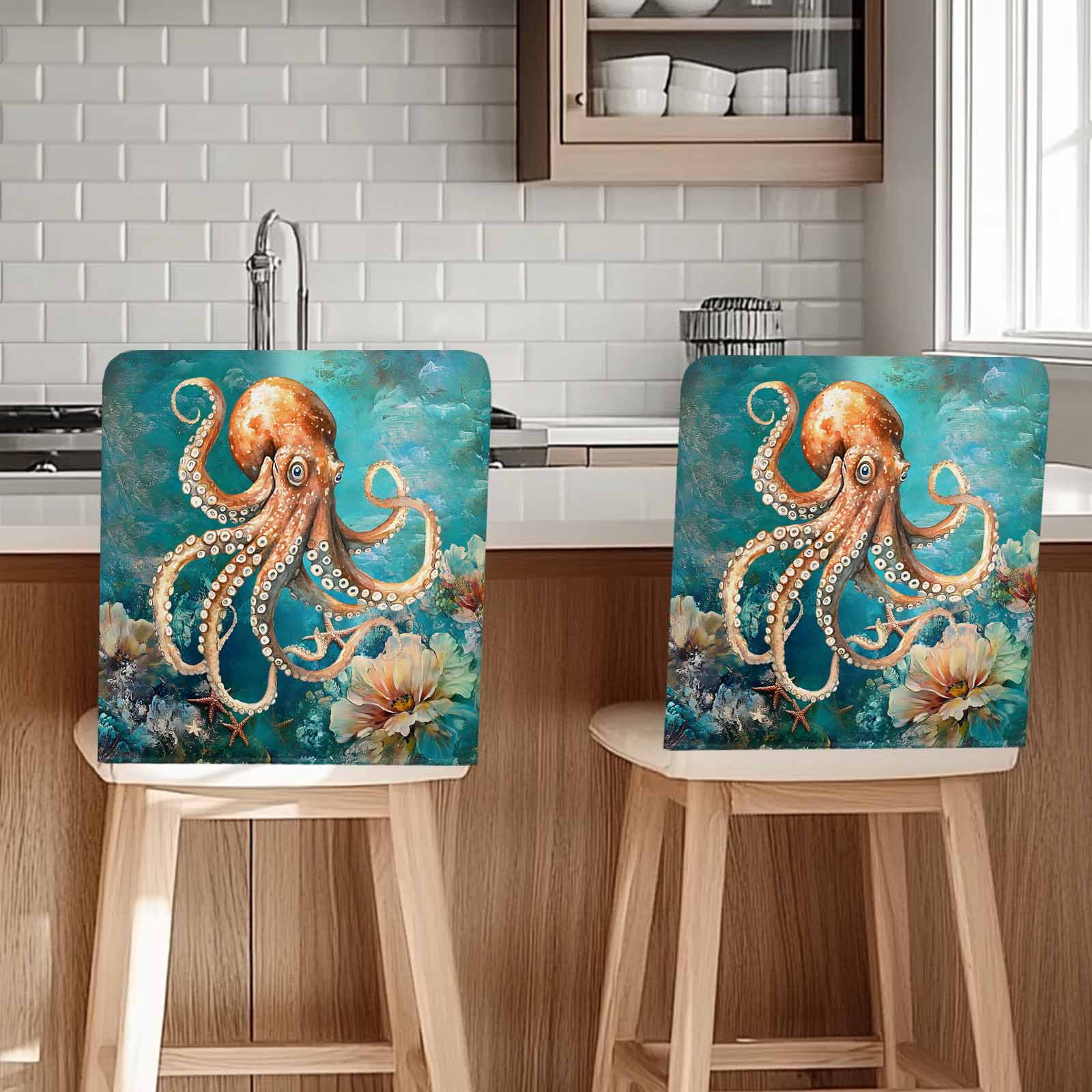 Marine Submarine Octopus Chair Covers Set of 1 Coral Starfish Retro ...
