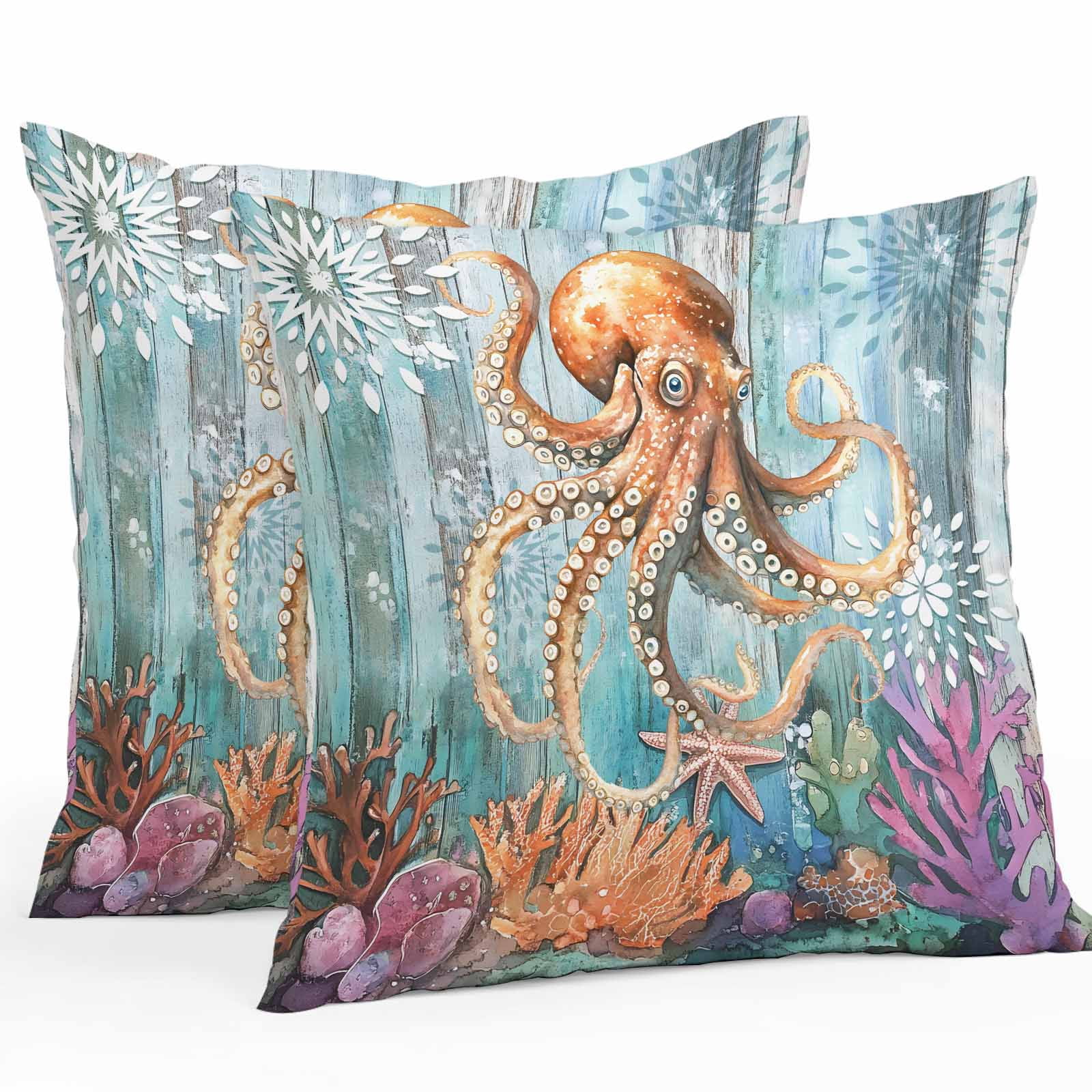 Marine Submarine Octopus Outdoor Pillow Covers Pack of 2 Undersea Coral ...